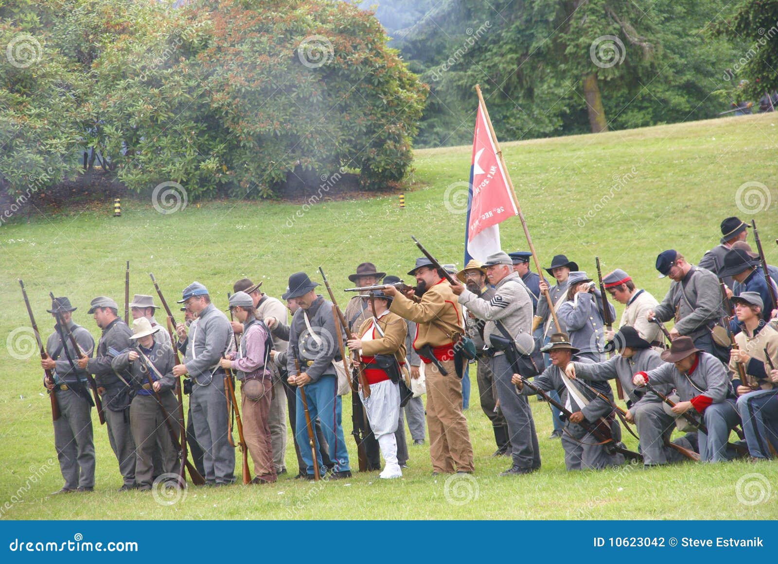 Confederate Infantry Line Firing a Volley. Editorial Photography ...