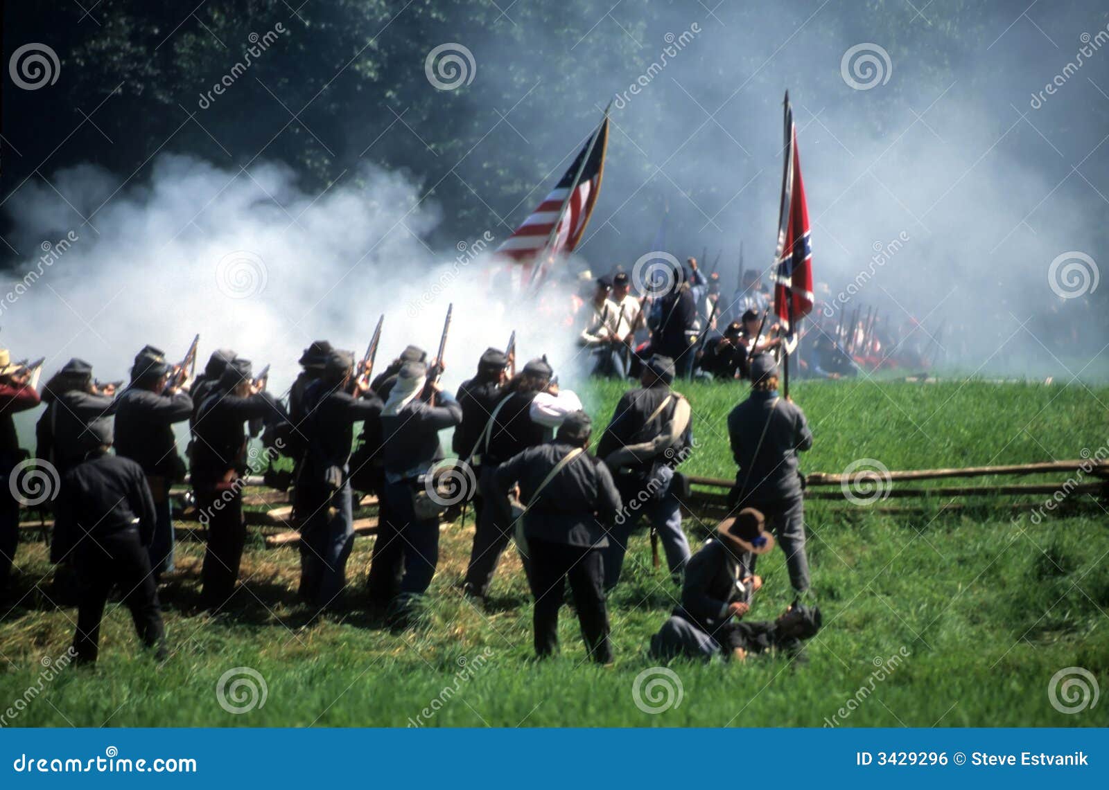 Confederates volley fire stock photo. Image of enactment - 3429296