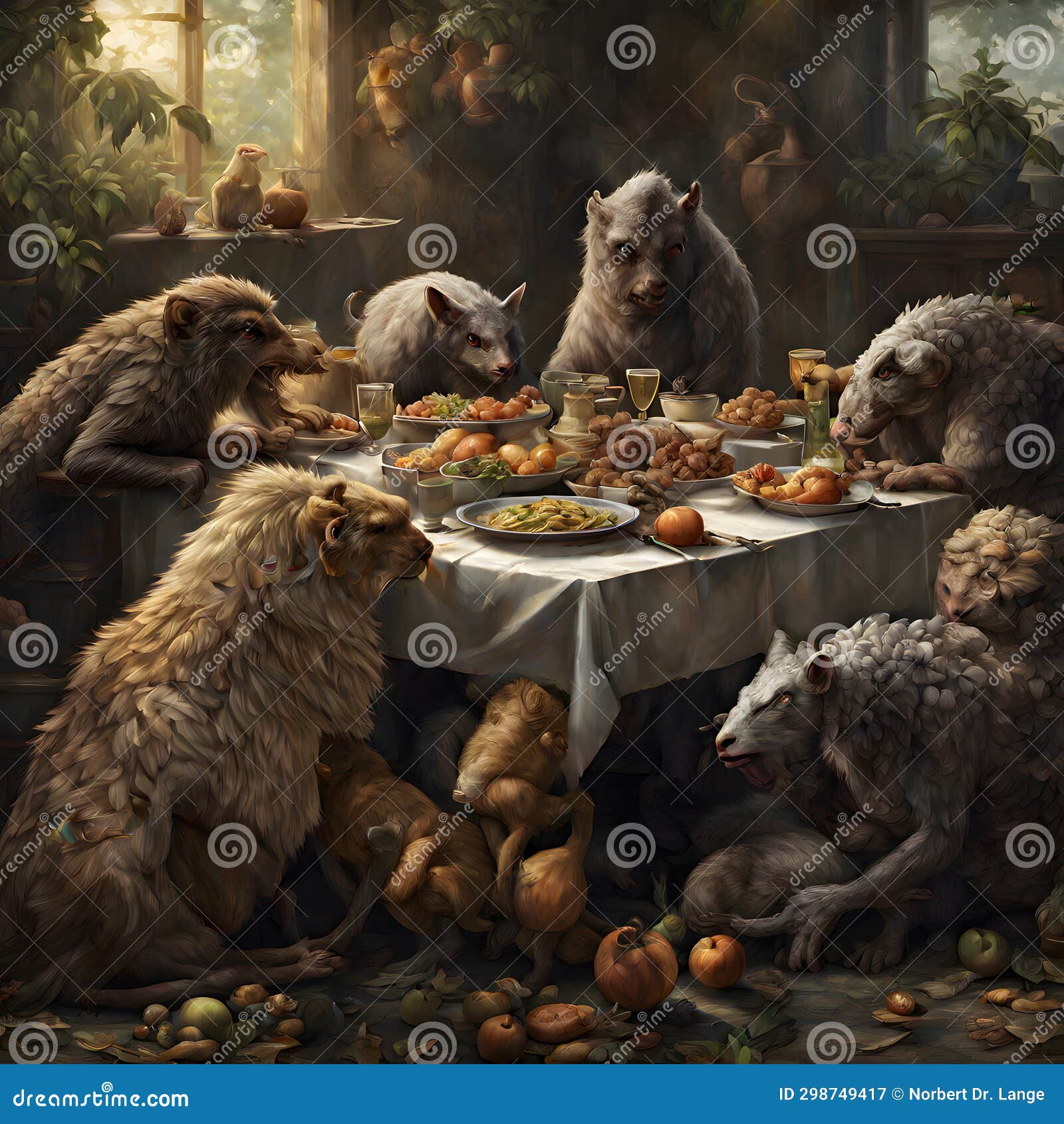 Conference of Animals, Ai-generatet Stock Image - Image of lunch ...