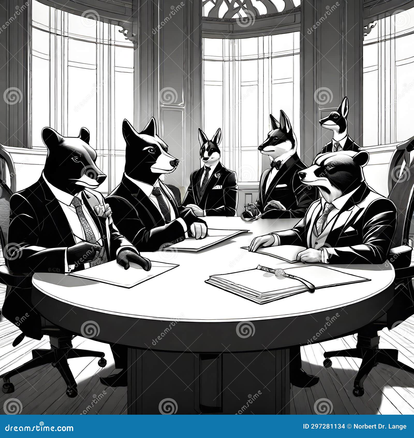 Conference of Animals, AI-generatet Stock Illustration - Illustration ...