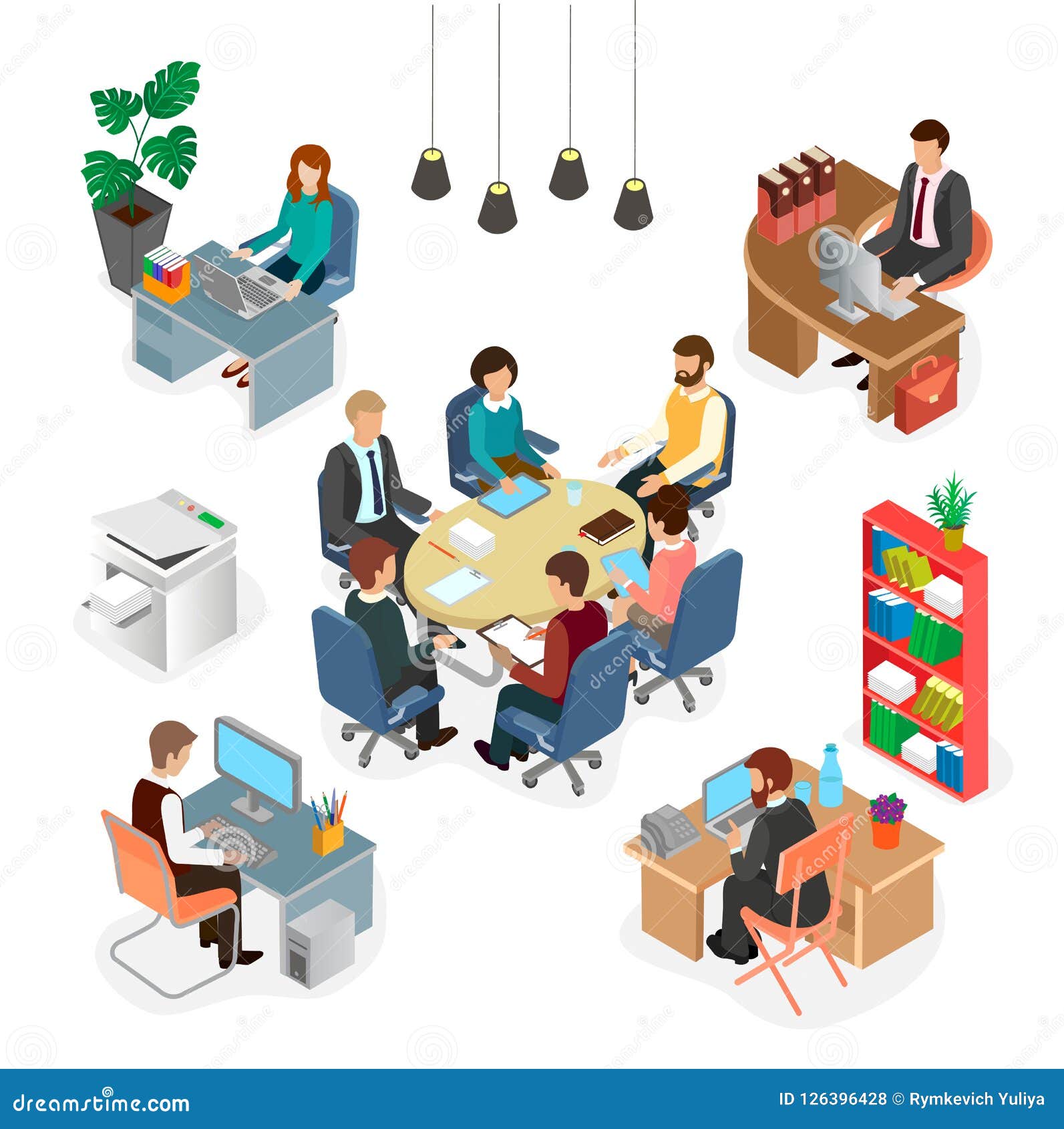 Work space, people at work stock vector. Illustration of indoor - 126396428