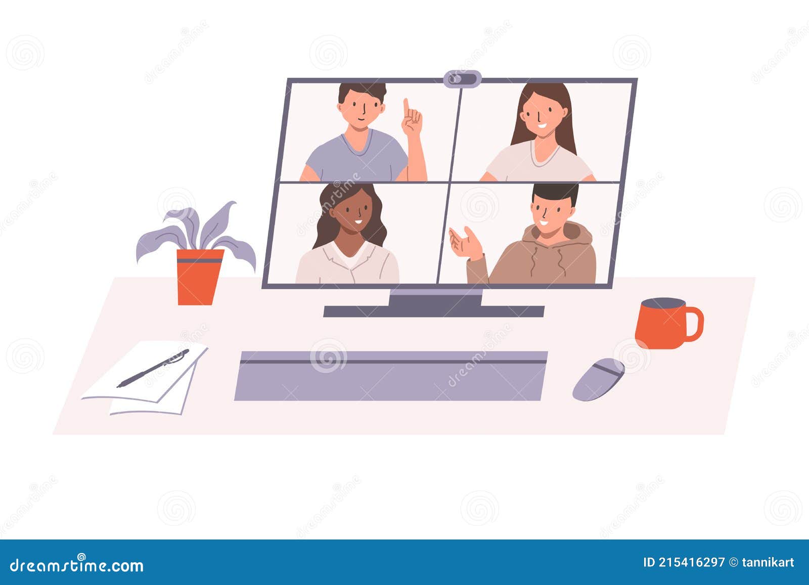 Conference Call and Remote Meeting Concept. Co-workers Speaking and ...