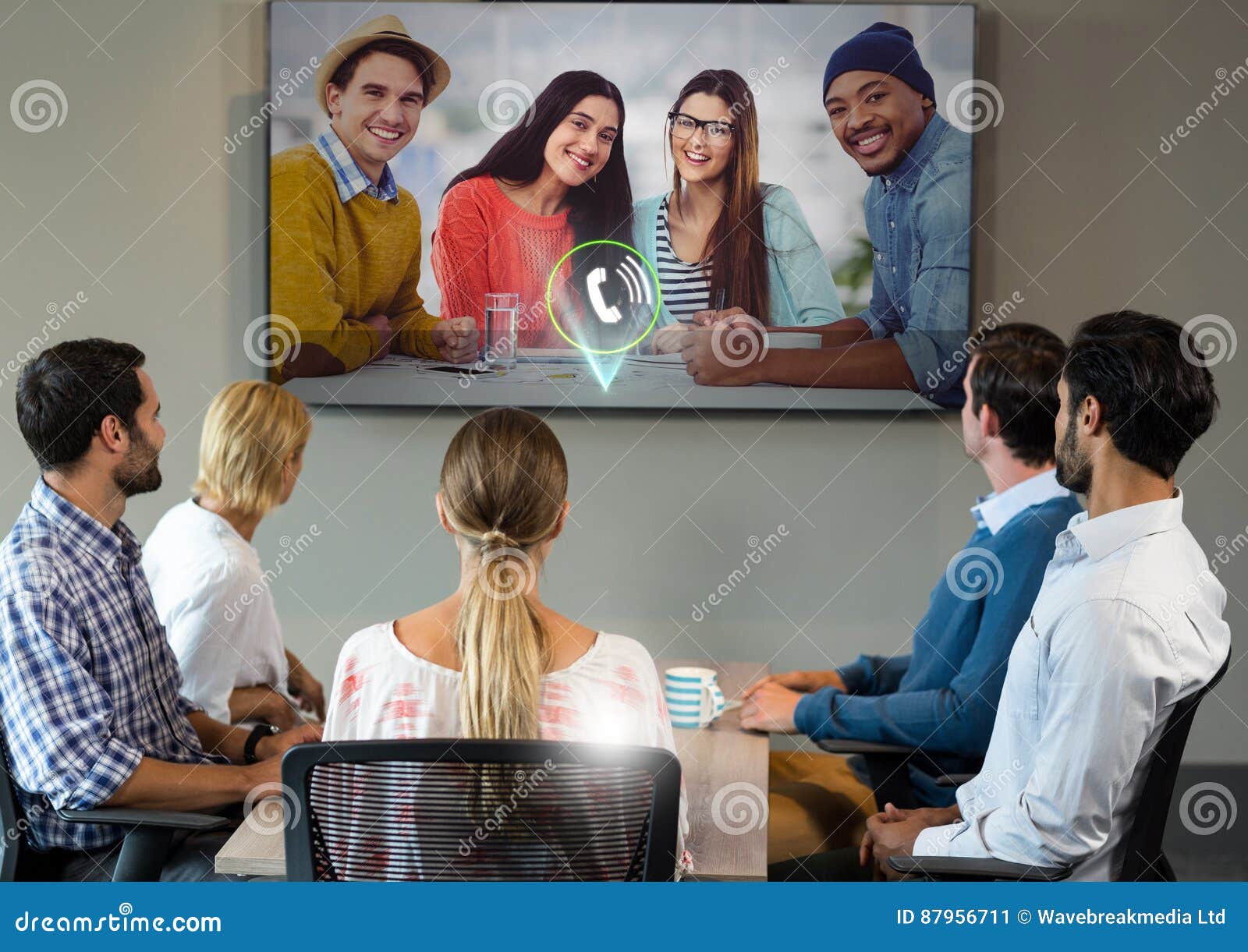Conference Call on Television in Office Stock Image - Image of ...