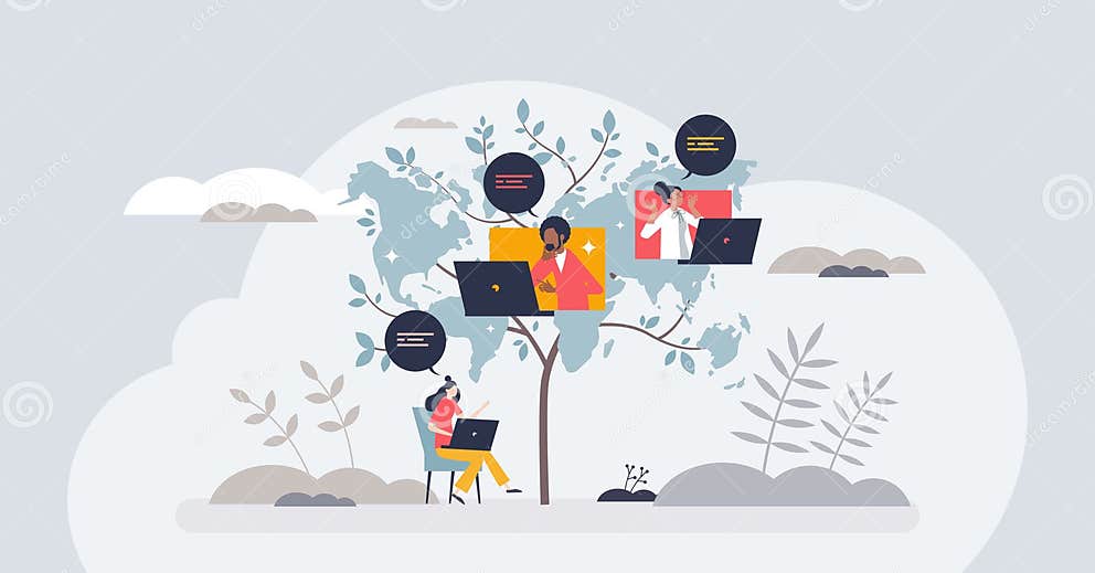 Conference Call Using Online Group Talking Software Tiny Person Concept ...