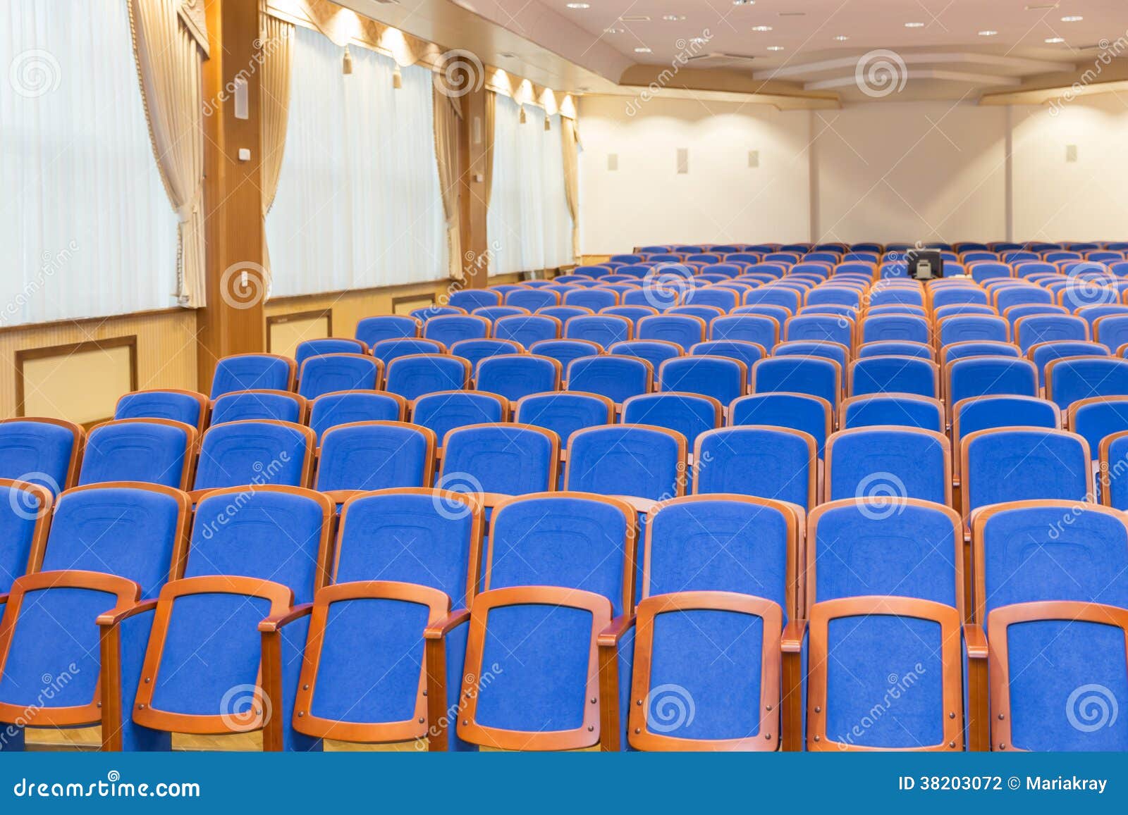 Conference Hall with Blue Seats Stock Photo - Image of concert ...