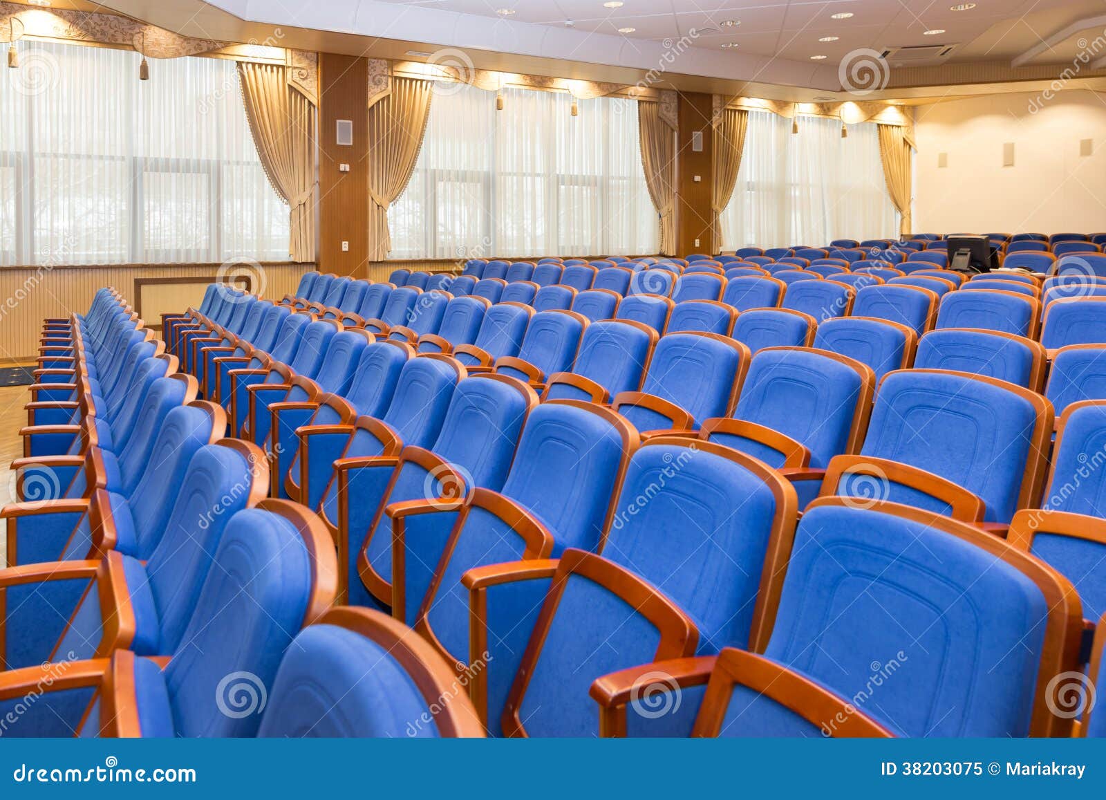 Conference Hall with Blue Seats Stock Image - Image of modern, congress ...