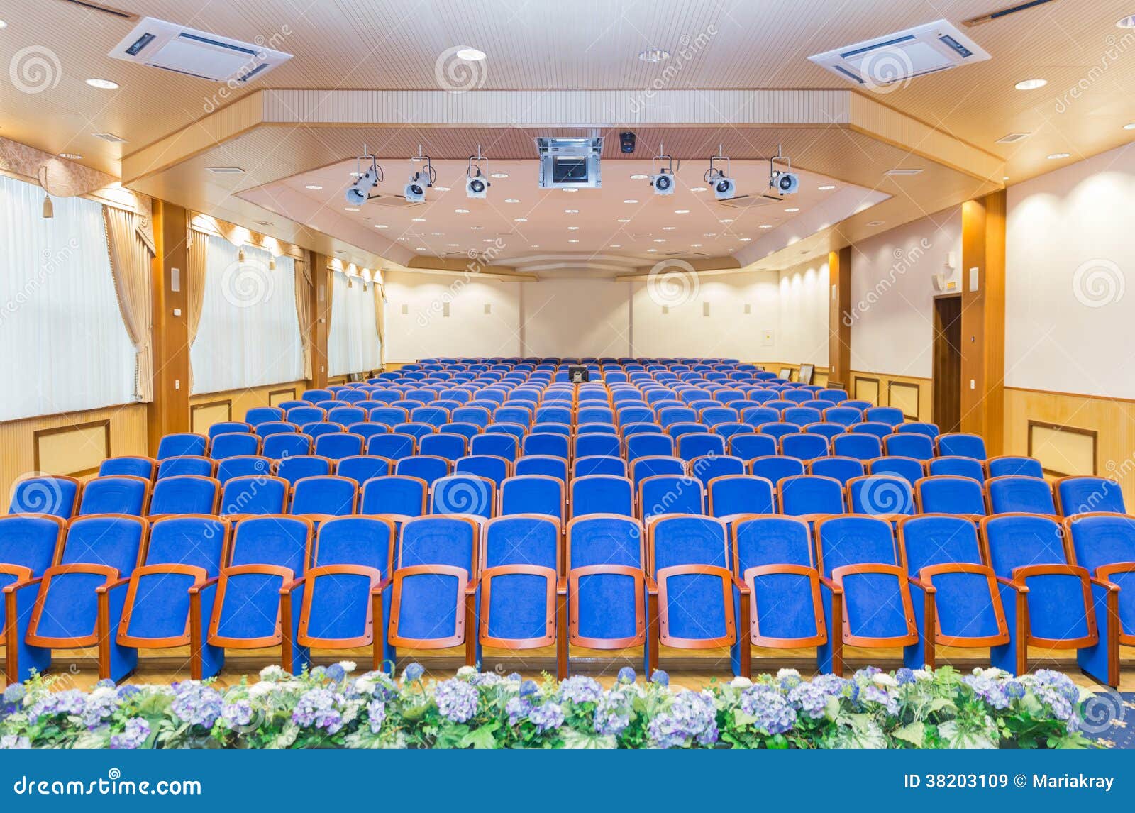 Conference Hall with Blue Seats Stock Image - Image of indoors ...