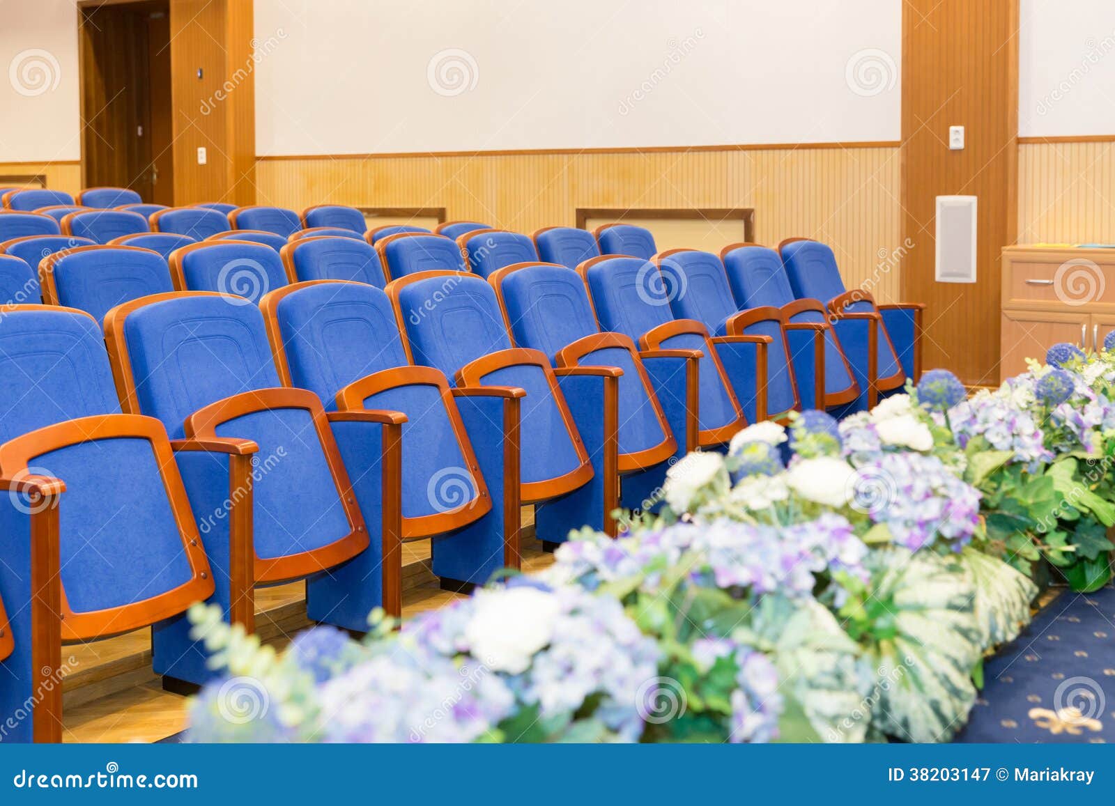 Conference Hall with Blue Seats Stock Image - Image of furniture, blue ...