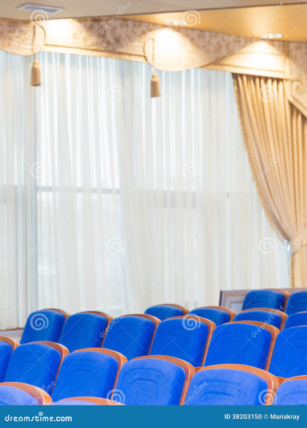 Conference Hall with Blue Seats Stock Photo - Image of movie, interior ...