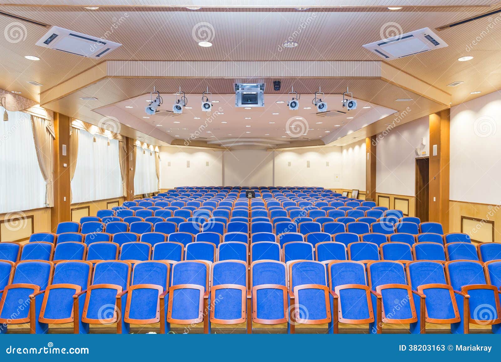 Conference Hall with Blue Seats Stock Image - Image of conference ...
