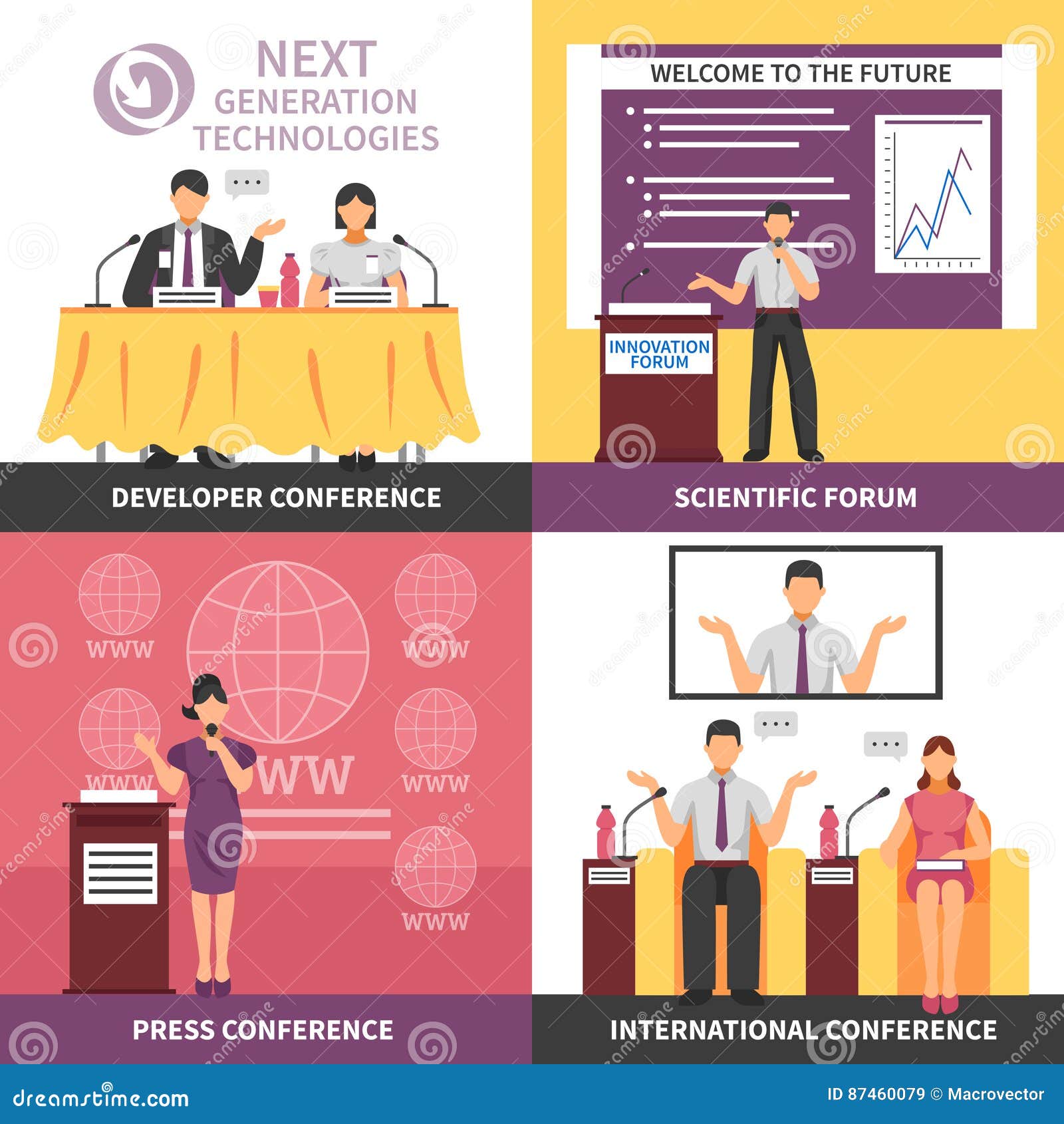 Conference Hall Interior Icon Set Stock Vector - Illustration of forum ...