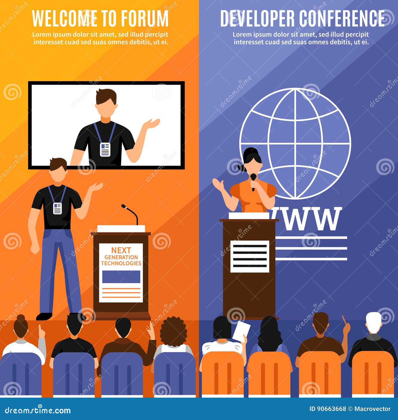 Conference Hall Interior Vertical Banner Set Stock Vector ...