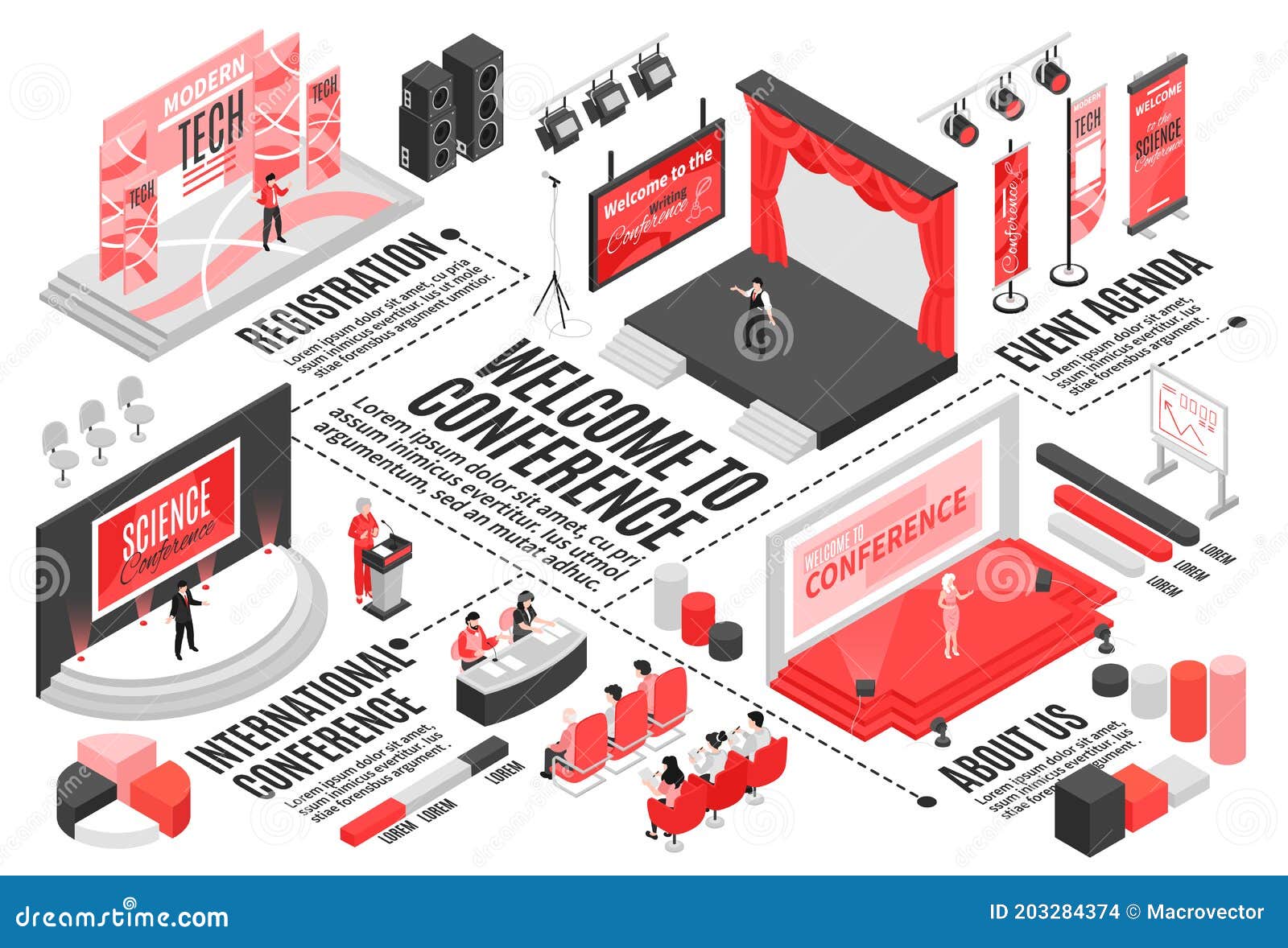 Conference Hall Isometric Flowchart Stock Vector - Illustration of hall ...