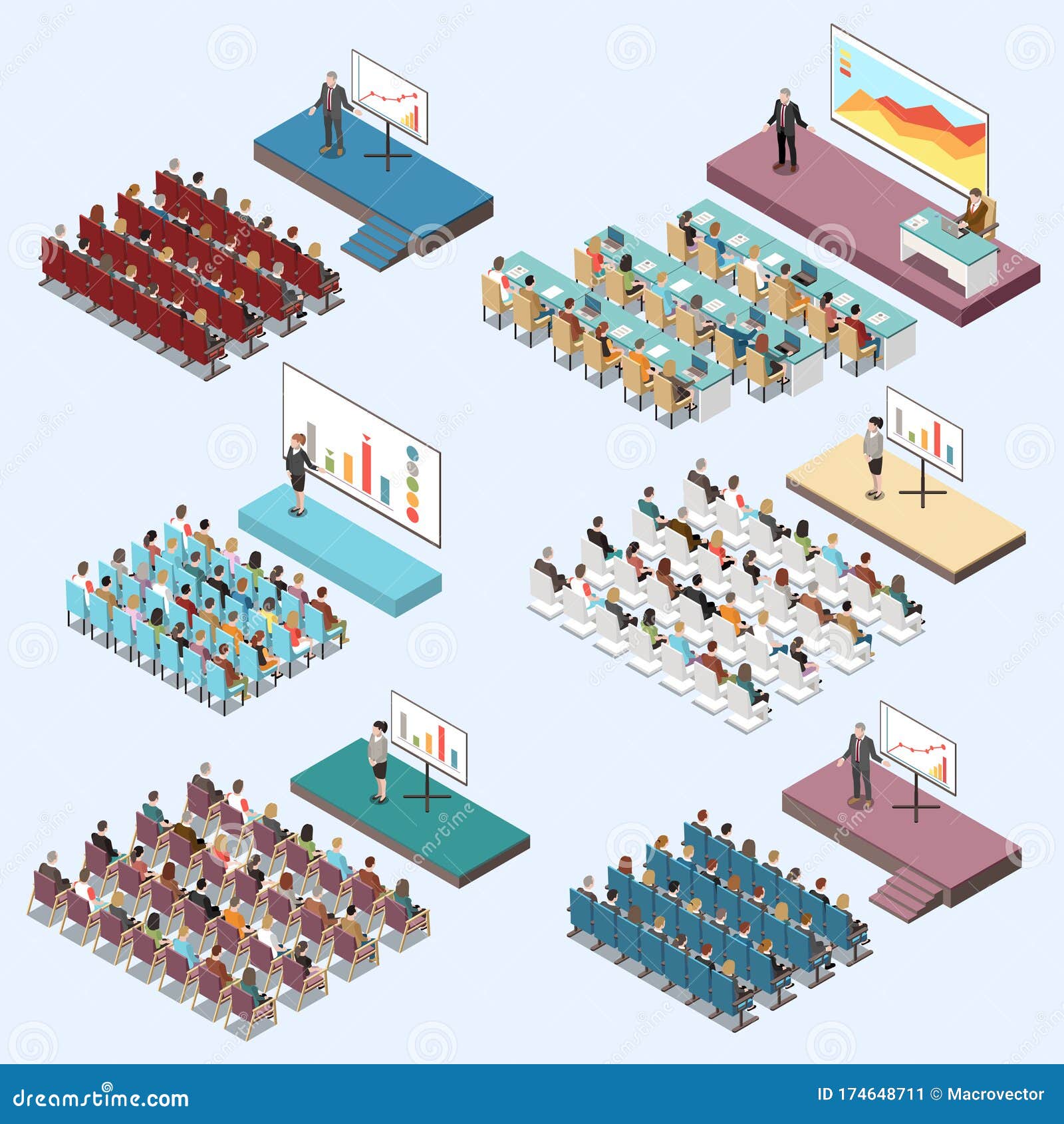 Conference Hall Isometric Set Stock Image - Image of design, collection ...