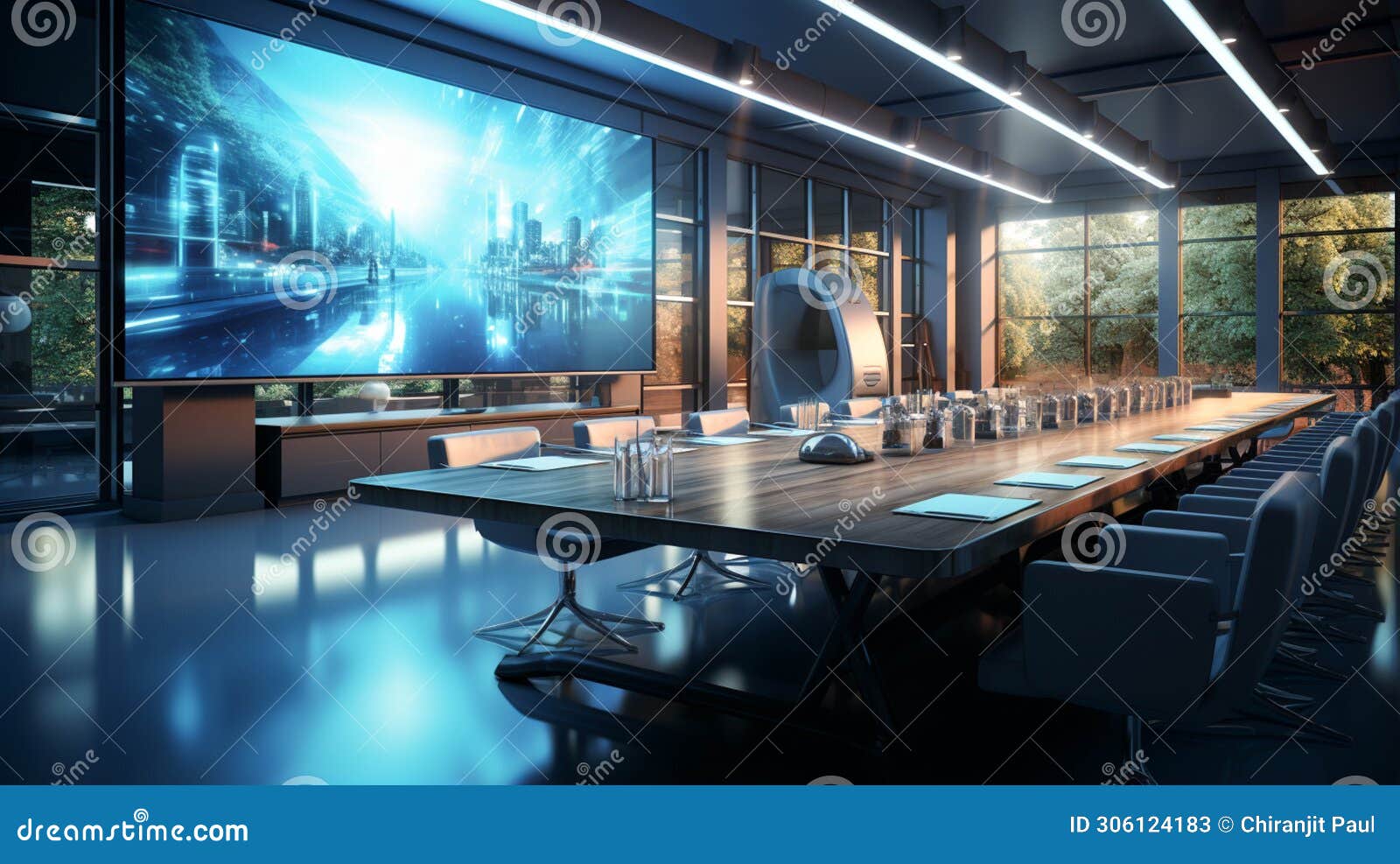 Conference Hall Room with Projector Monitor for Presentations Stock ...