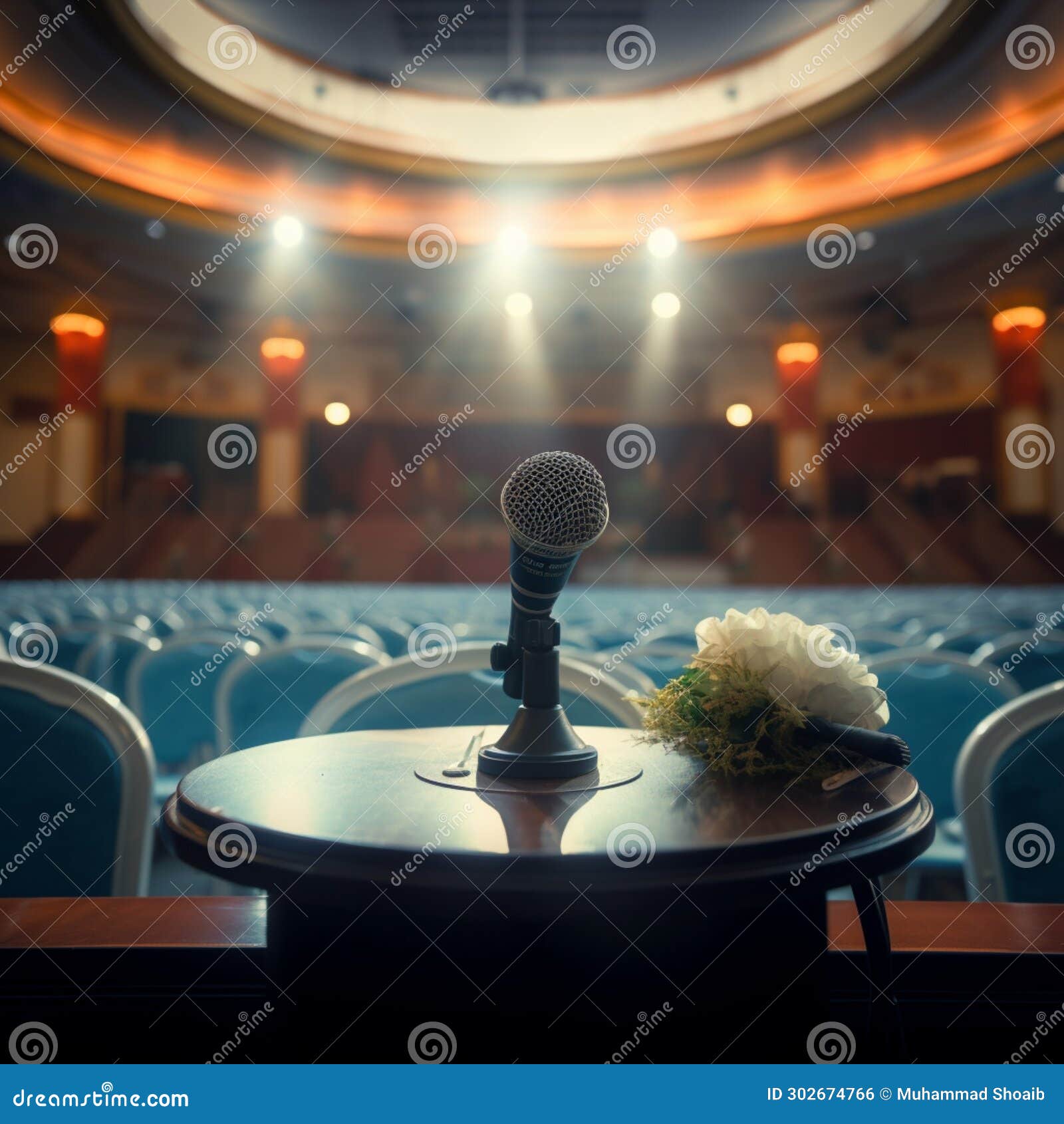Conference Hall Stage Set with a Microphone for Impactful Public ...