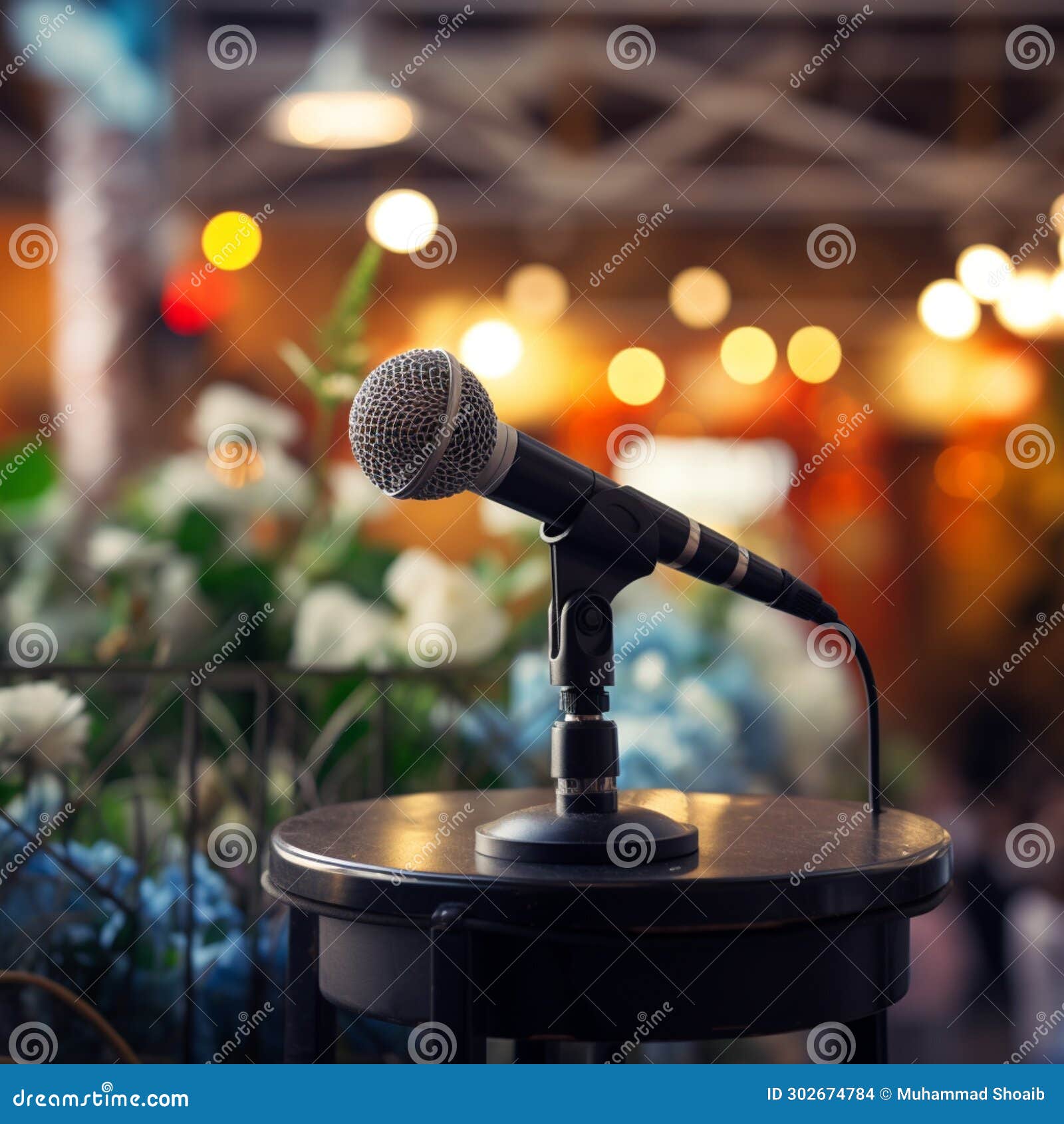 Conference Hall Stage Set with a Microphone for Impactful Public ...