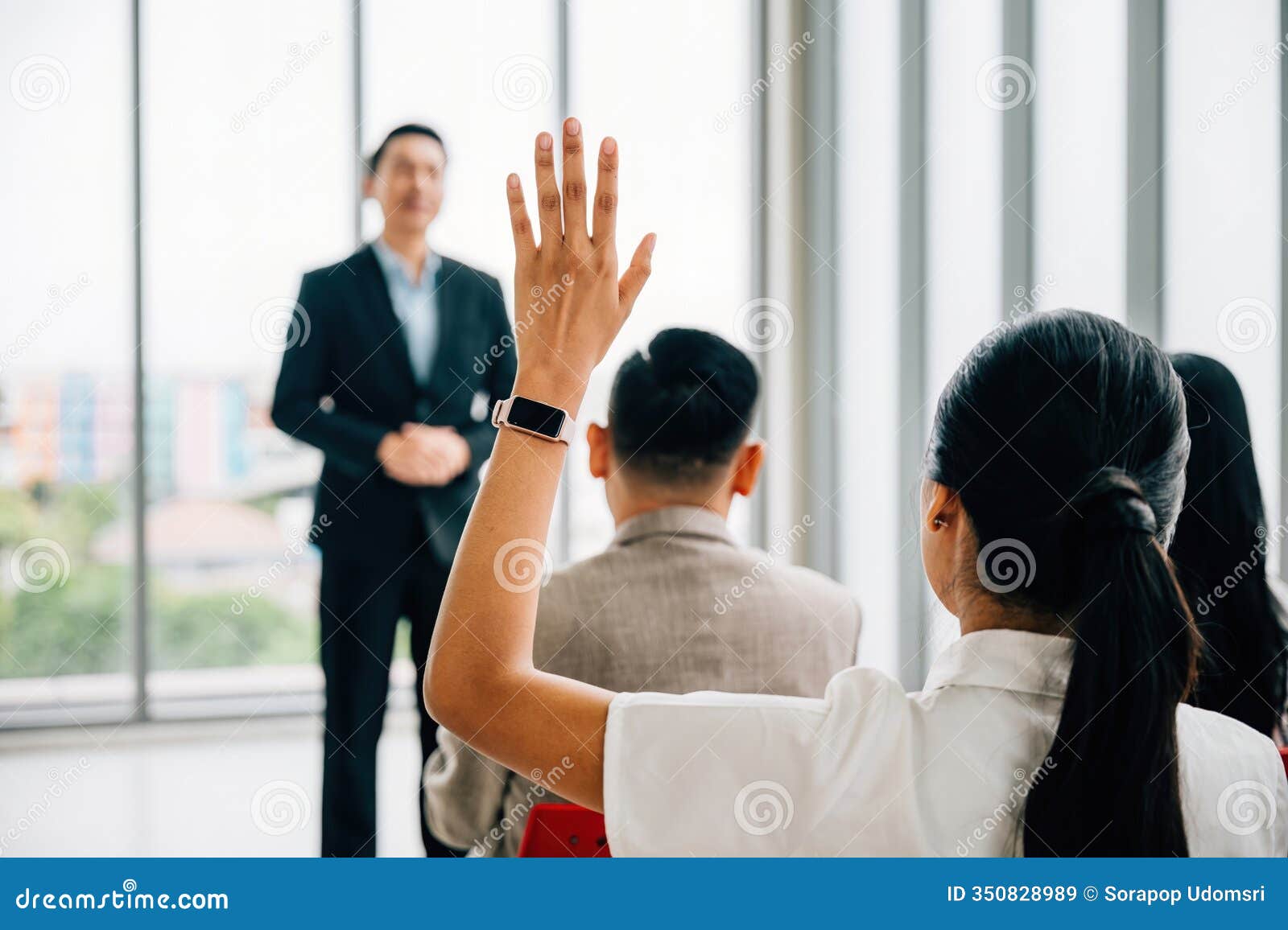 In a Conference, Hands are Raised for Questions, Showcasing Audience ...