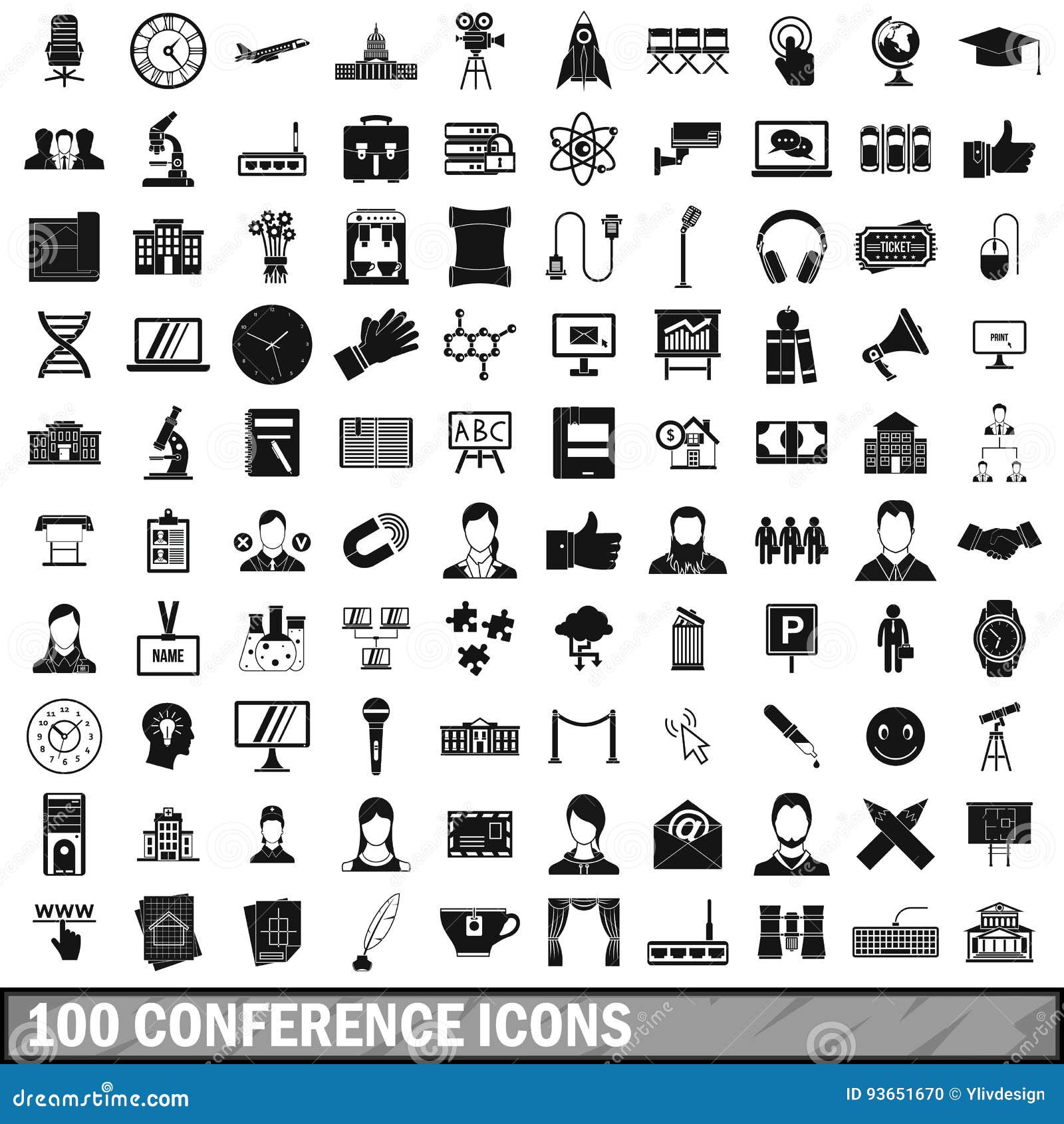 100 Conference Icons Set, Simple Style Stock Vector - Illustration of ...