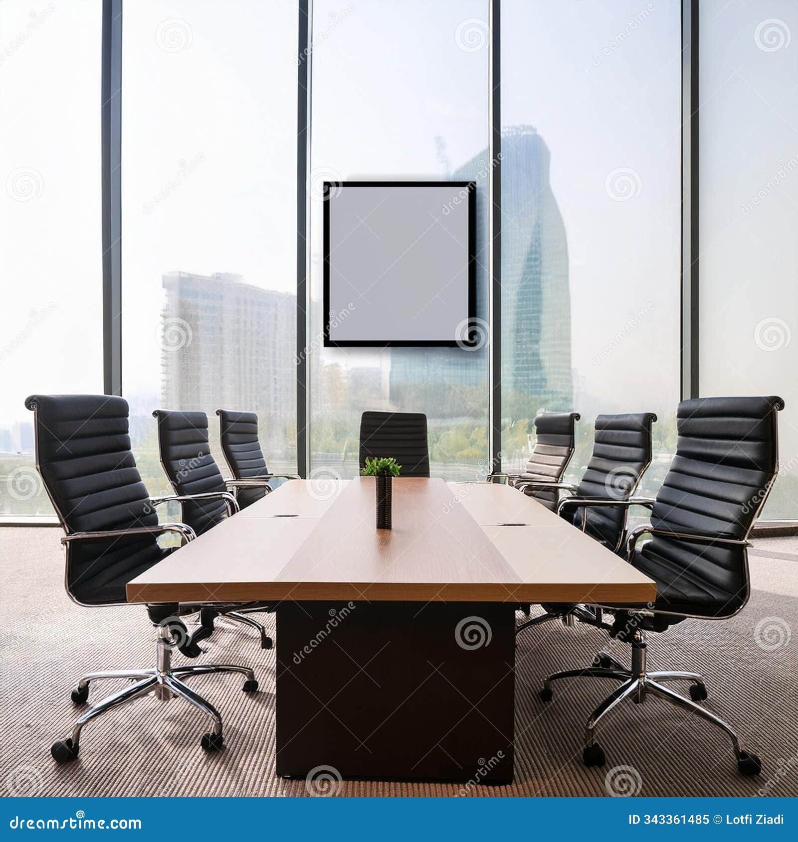 Conference Interior with Meeting Table and Drawer with Window, Mockup ...