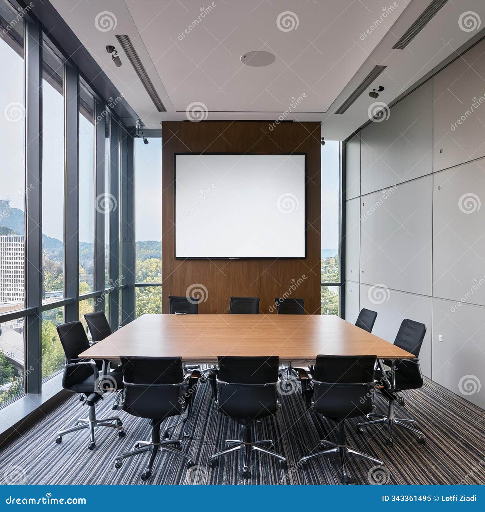 Conference Interior with Meeting Table and Drawer with Window, Mockup ...