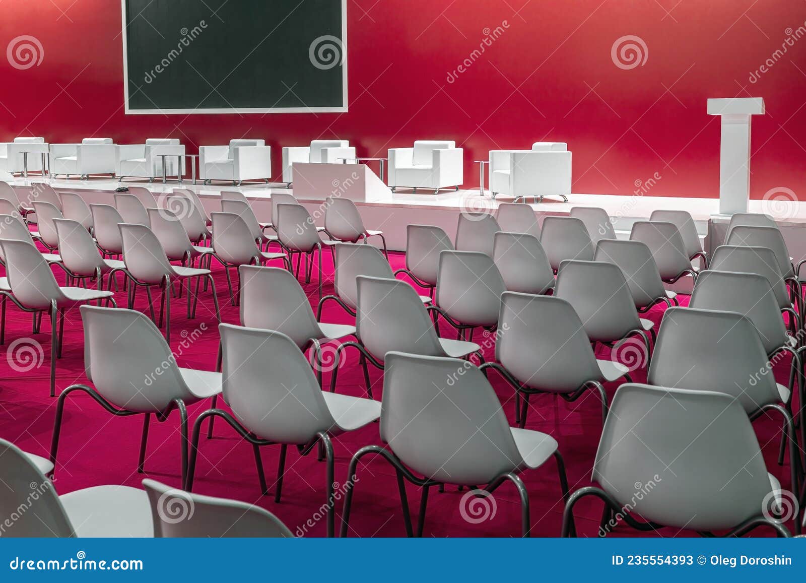 Conference Meeting Room, Row of White Chairs, with Stage Stock Image ...