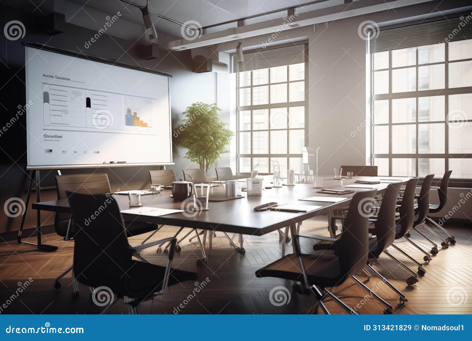 Conference in an Office Conference Room, Featuring a Rectangular Table ...