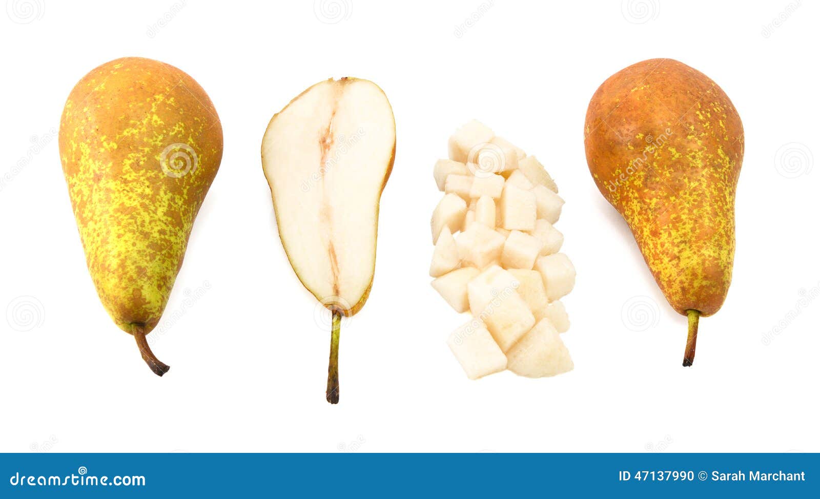 Conference Pears - Whole, Halved and Diced Stock Photo - Image of pear ...