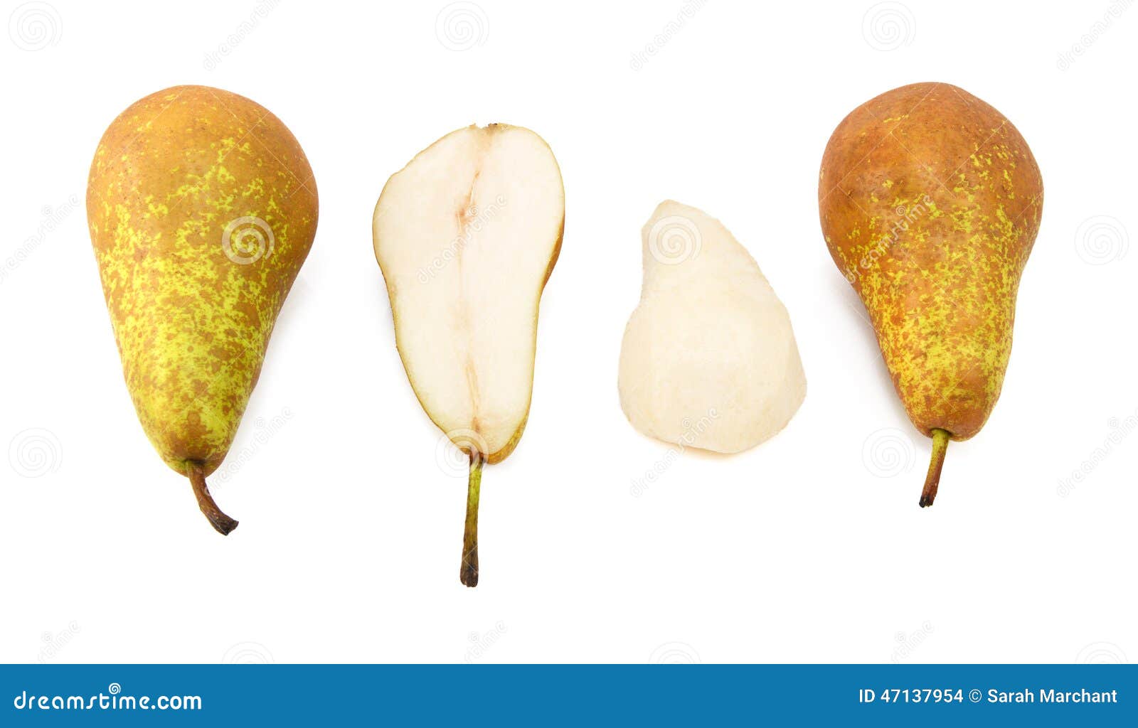 Conference Pears - Whole, Halved and Peeled Stock Photo - Image of ...