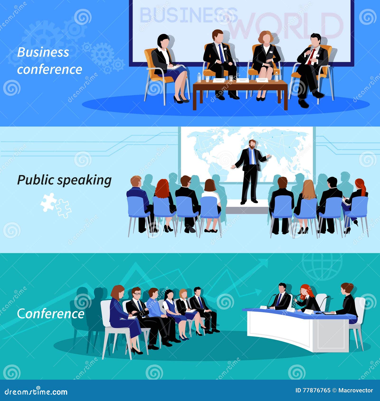 Conference Public Speaking 3 Flat Banners Stock Vector - Illustration ...