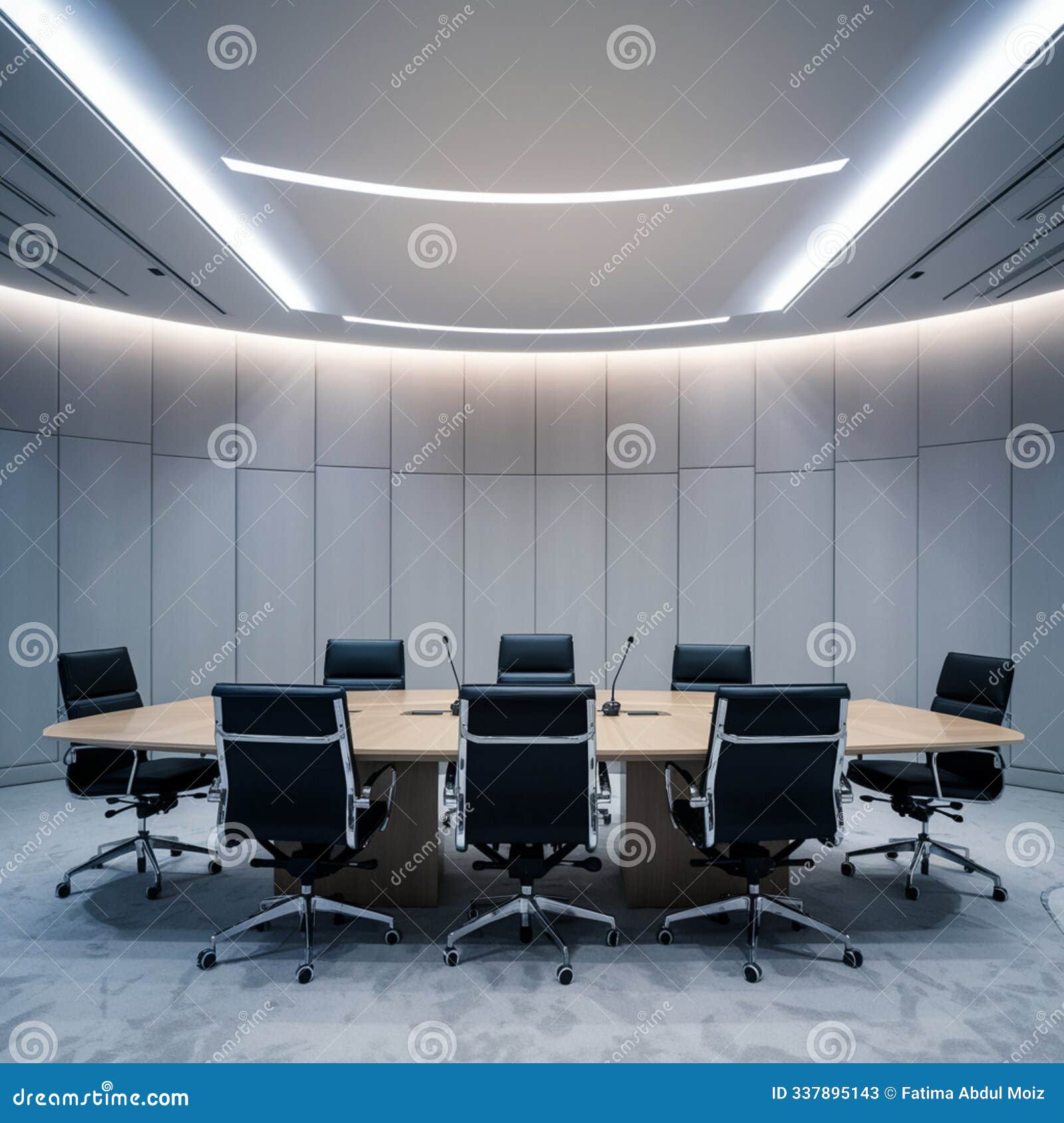 Conference Room with a Curved Table, Black Chairs, and Gradient ...