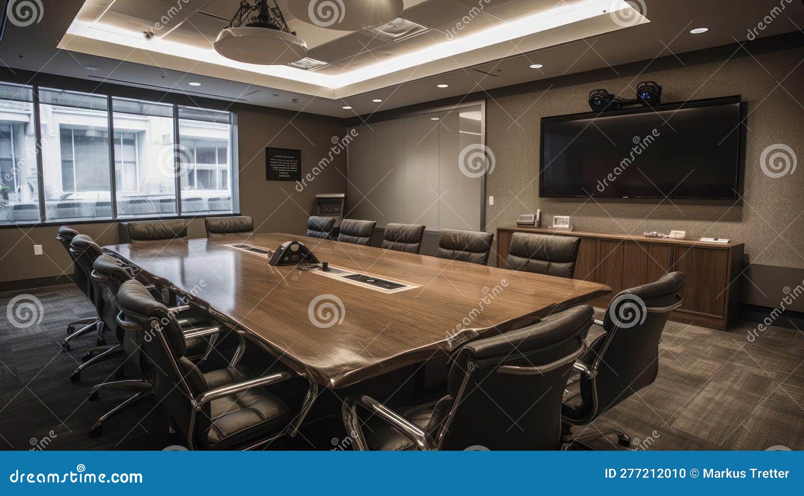 A Conference Room Featuring a Large Screen for Video Conferencing and ...