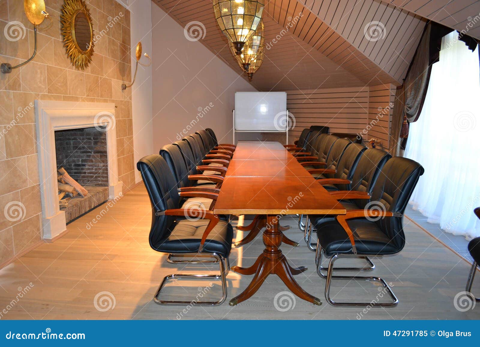 Conference Room with Fireplace Stock Image - Image of room, conference ...