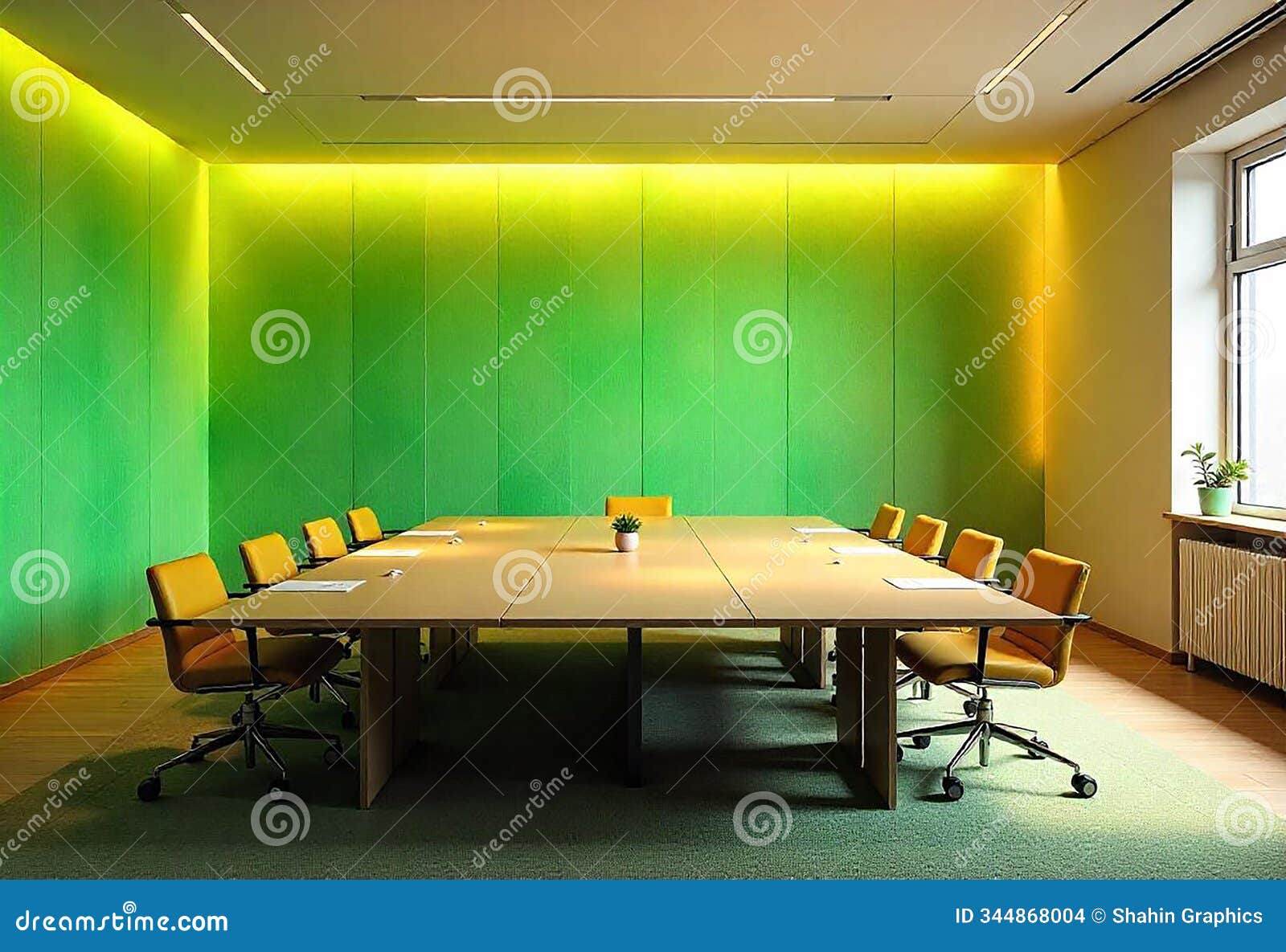 A Conference Room with a Green and Yellow Wallpaper Stock Photo - Image ...