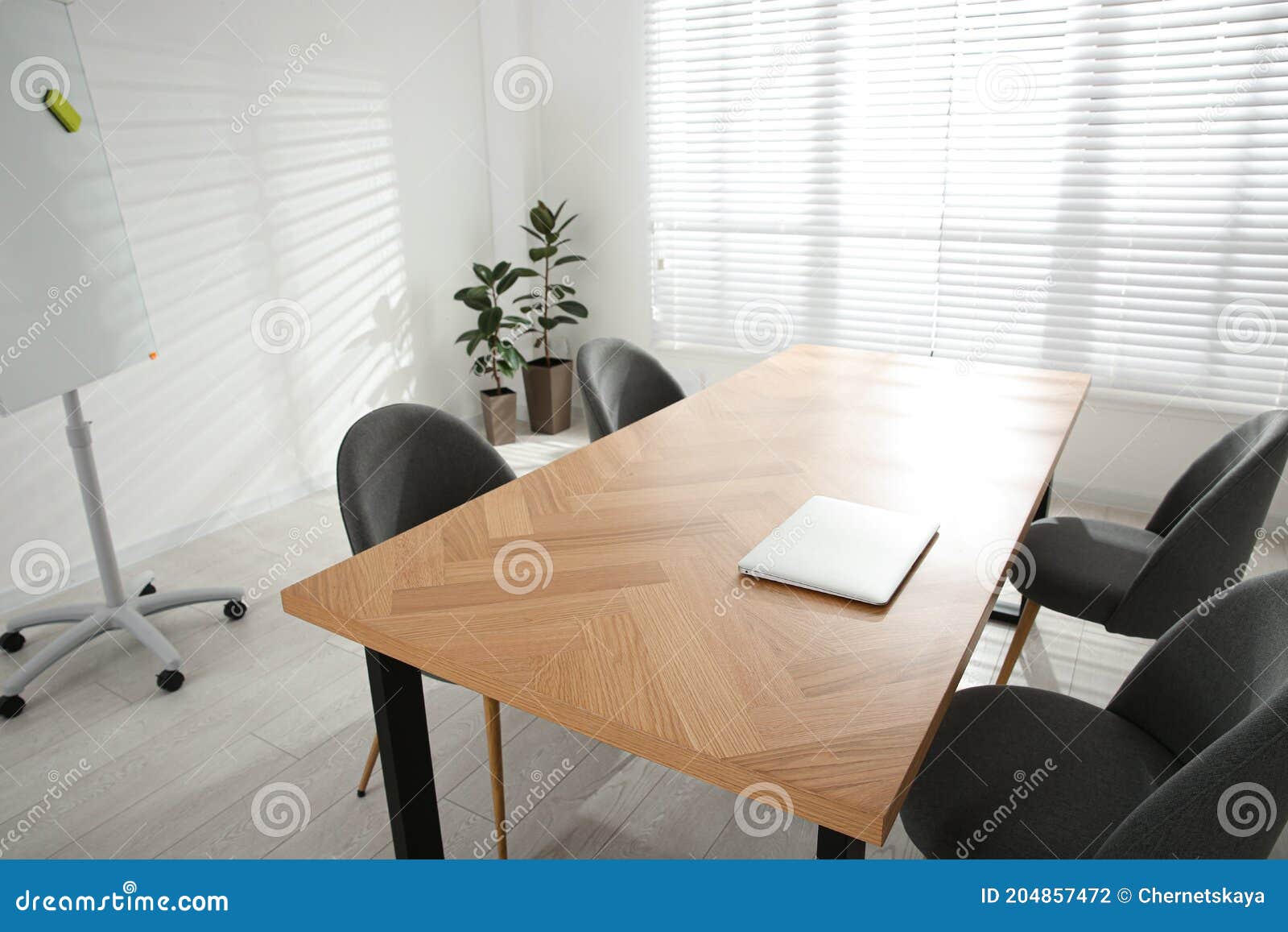 Conference Room Interior with Laptop on Wooden Table Stock Photo ...
