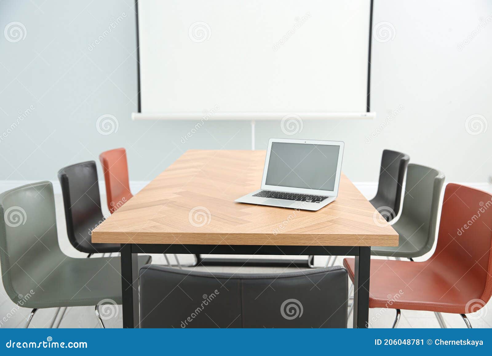 Conference Room Interior with Laptop on Wooden Table Stock Image ...