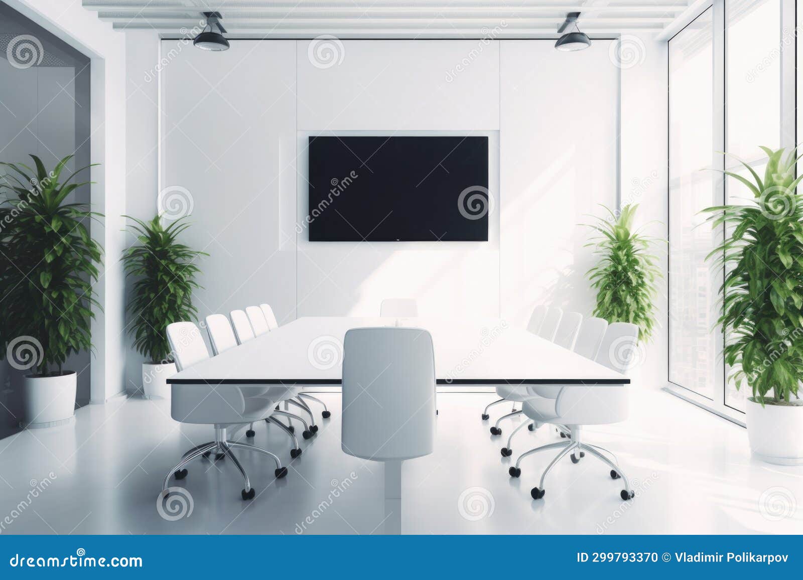 A Conference Room with a Large Screen Mounted on the Wall. Suitable for ...