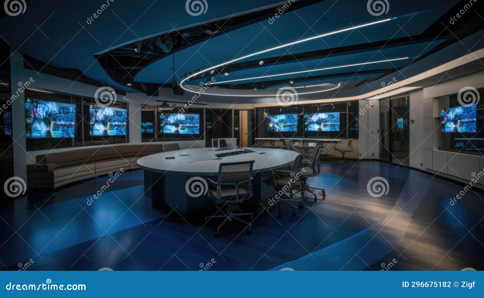 Conference Room with a Large Table and Several Televisions Stock ...