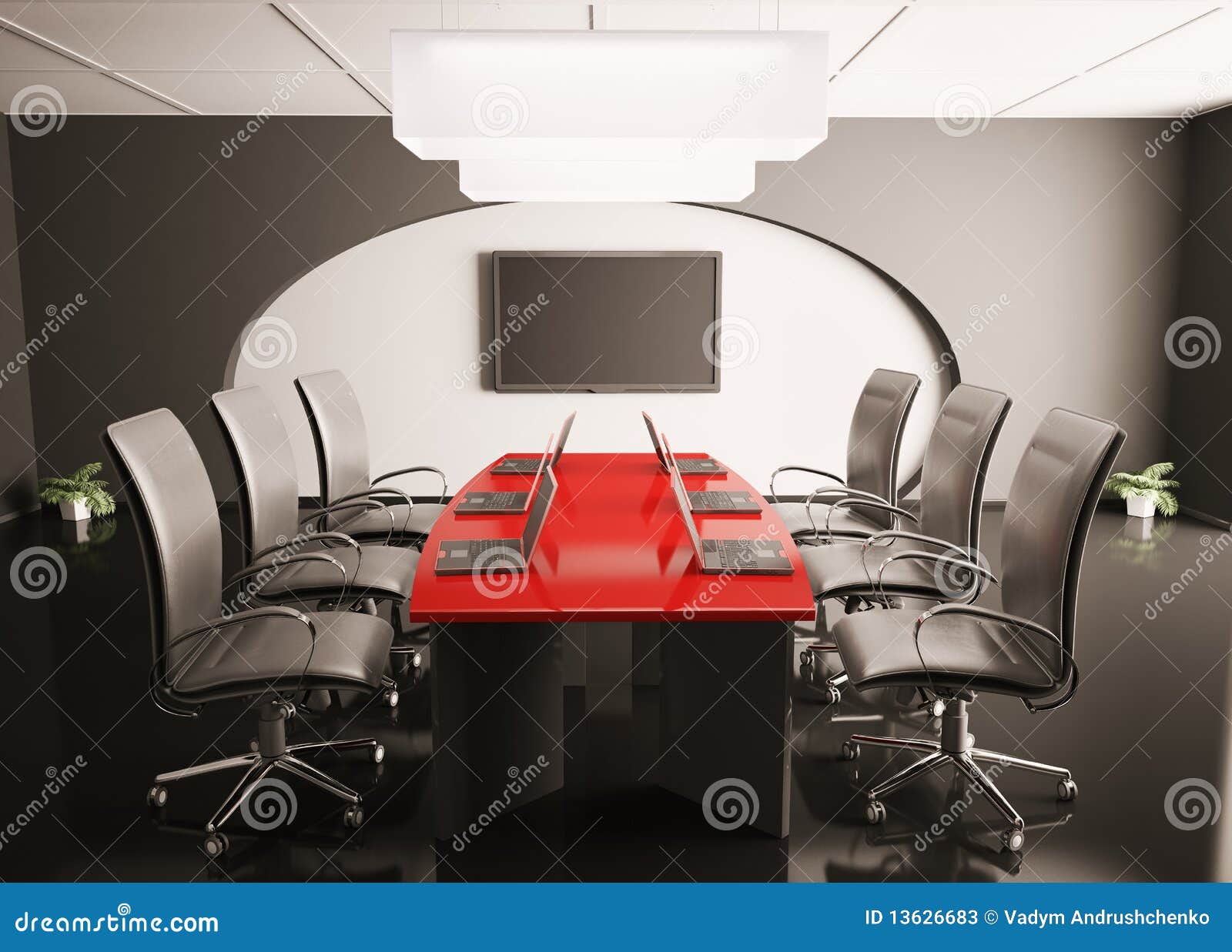 Conference Room with Lcd and Laptops 3d Stock Illustration ...