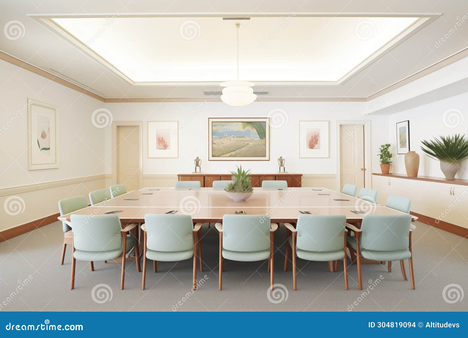 Conference Room with Long Table and Chairs Stock Photo - Image of ...