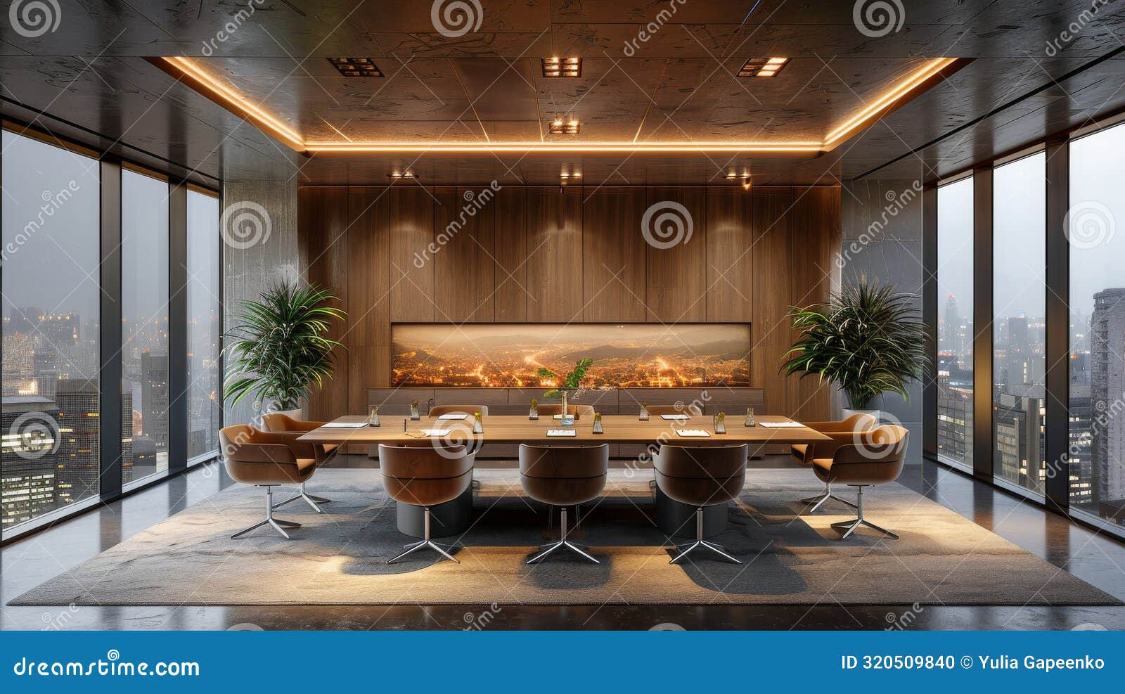 Conference Room with Long Table and Chairs Stock Photo - Image of ...