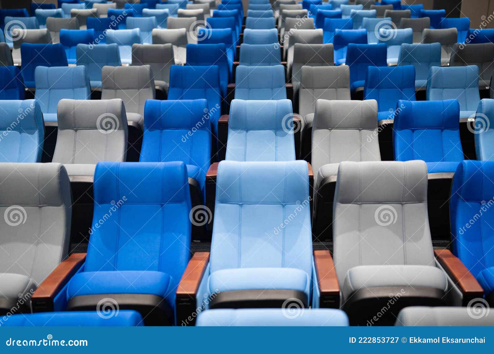 Conference Room with Many Blue and Gray Seats Stock Image - Image of ...