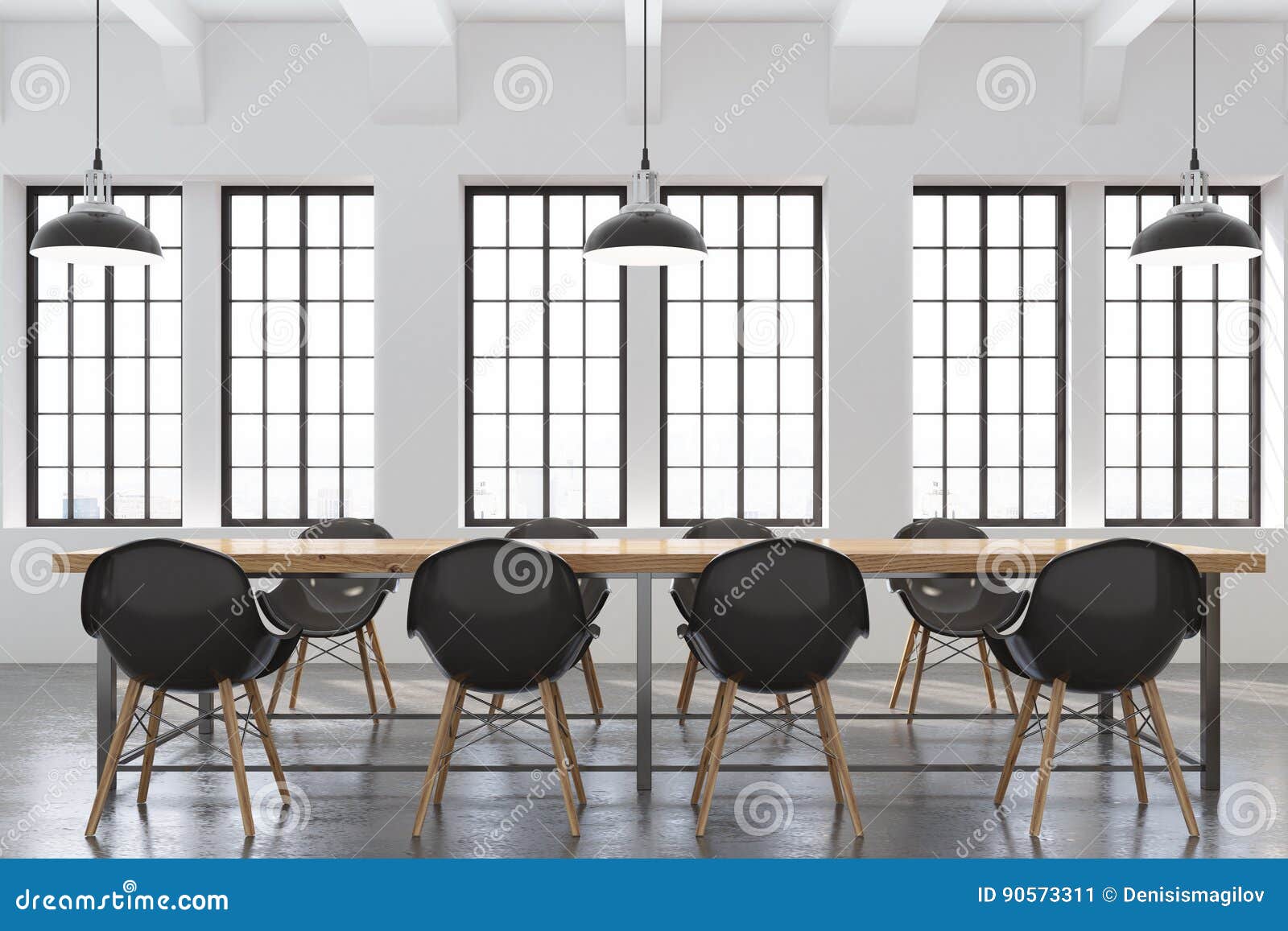 Conference Room with Many Windows Stock Illustration - Illustration of ...