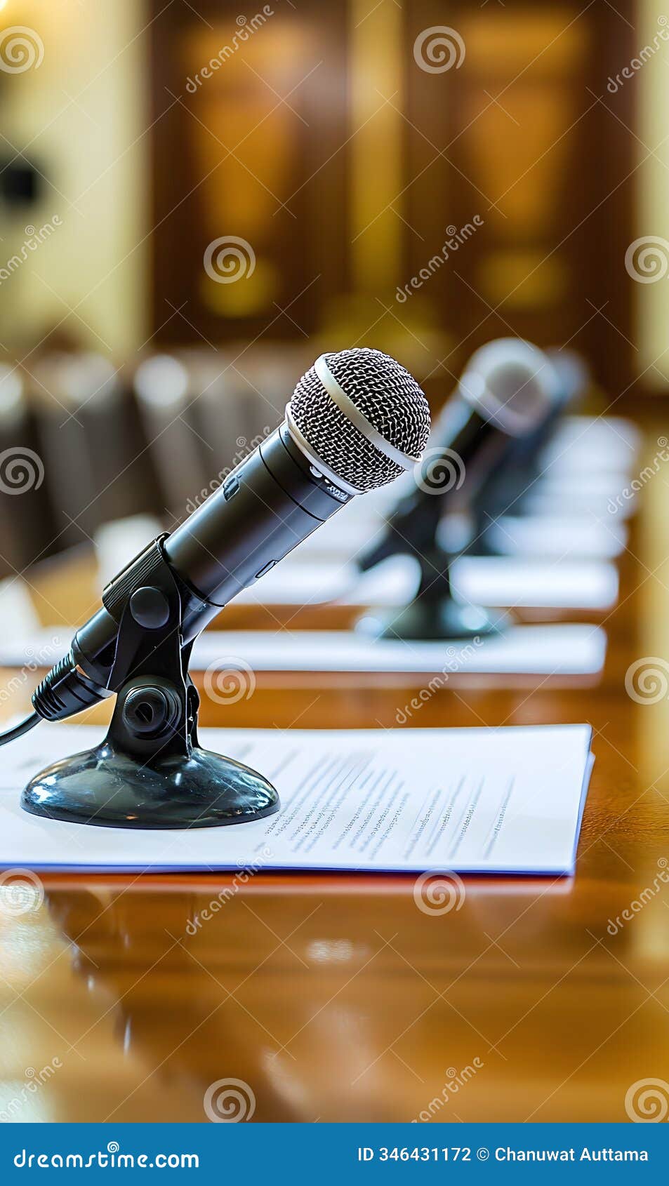 Conference Room Microphone Setup with Documents and Chairs Stock ...