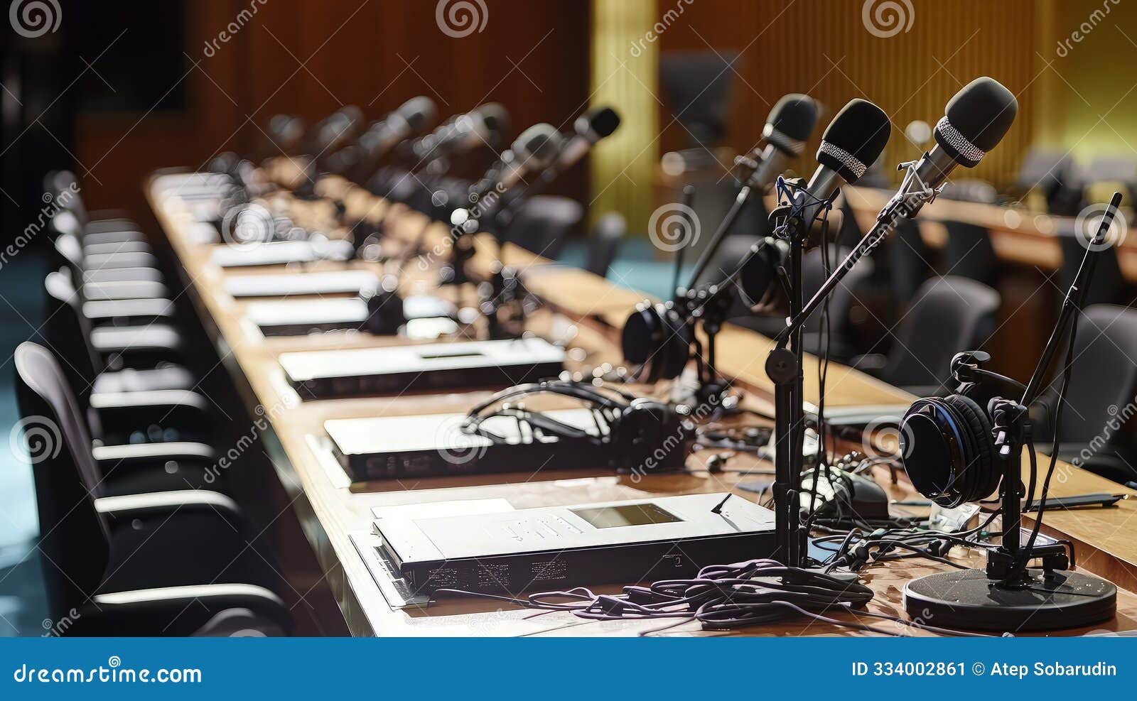 Conference Room with Microphones Setup Stock Image - Image of ...