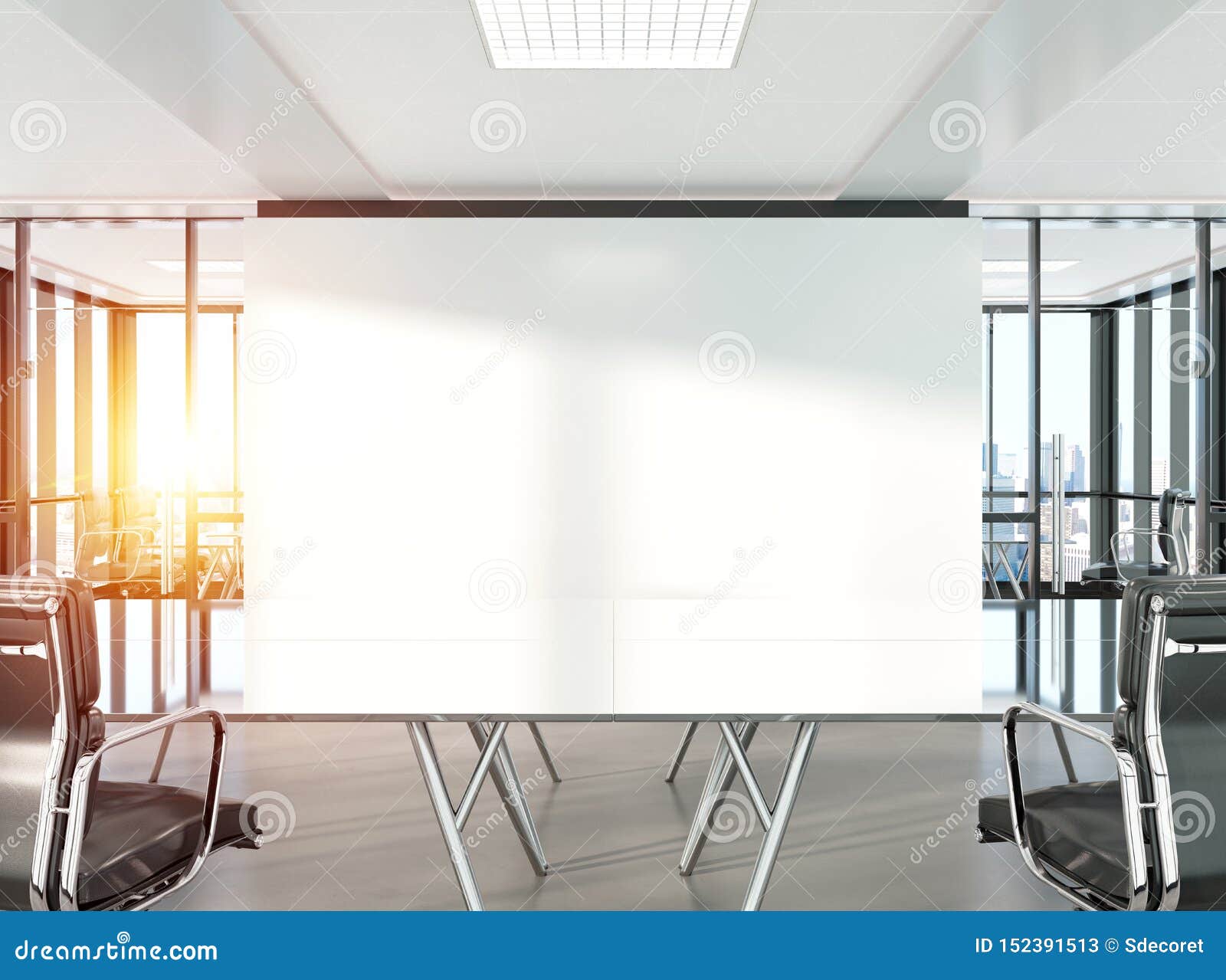 Conference Room in Modern Office Mockup 3D Rendering Stock Illustration ...
