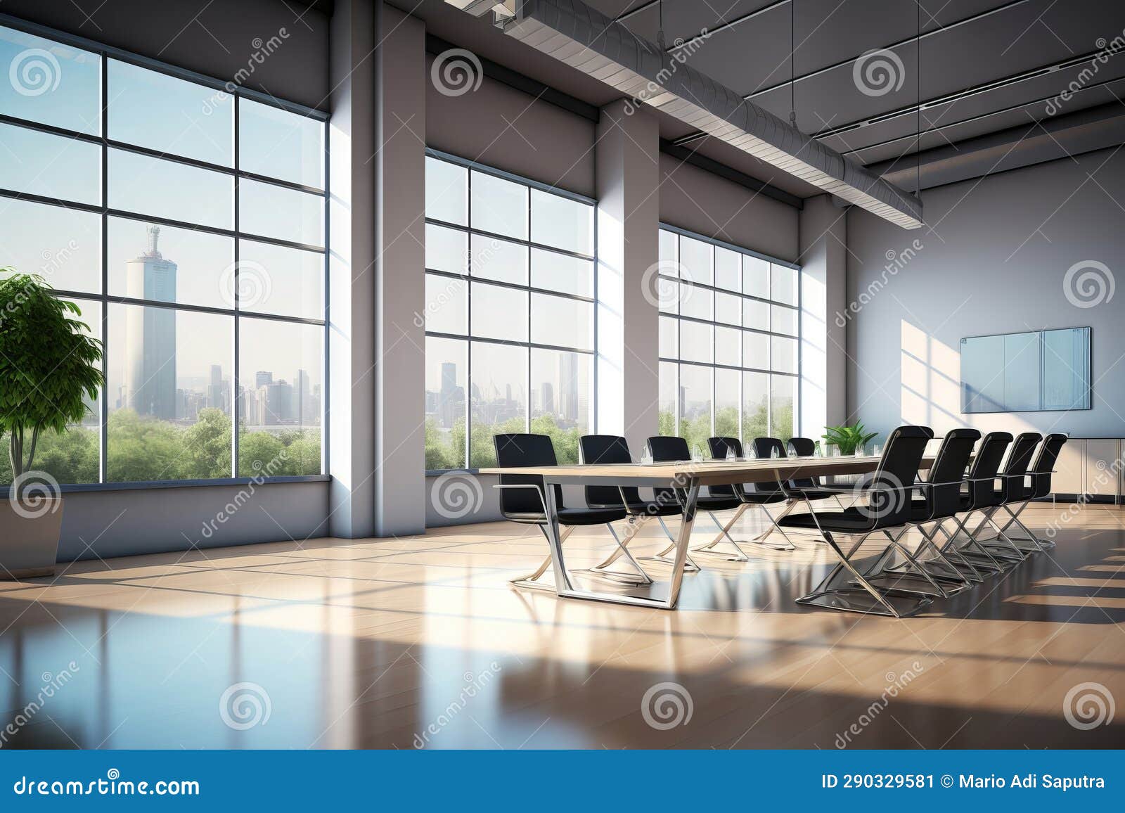 Conference Room Office with Large Windows Stock Illustration ...