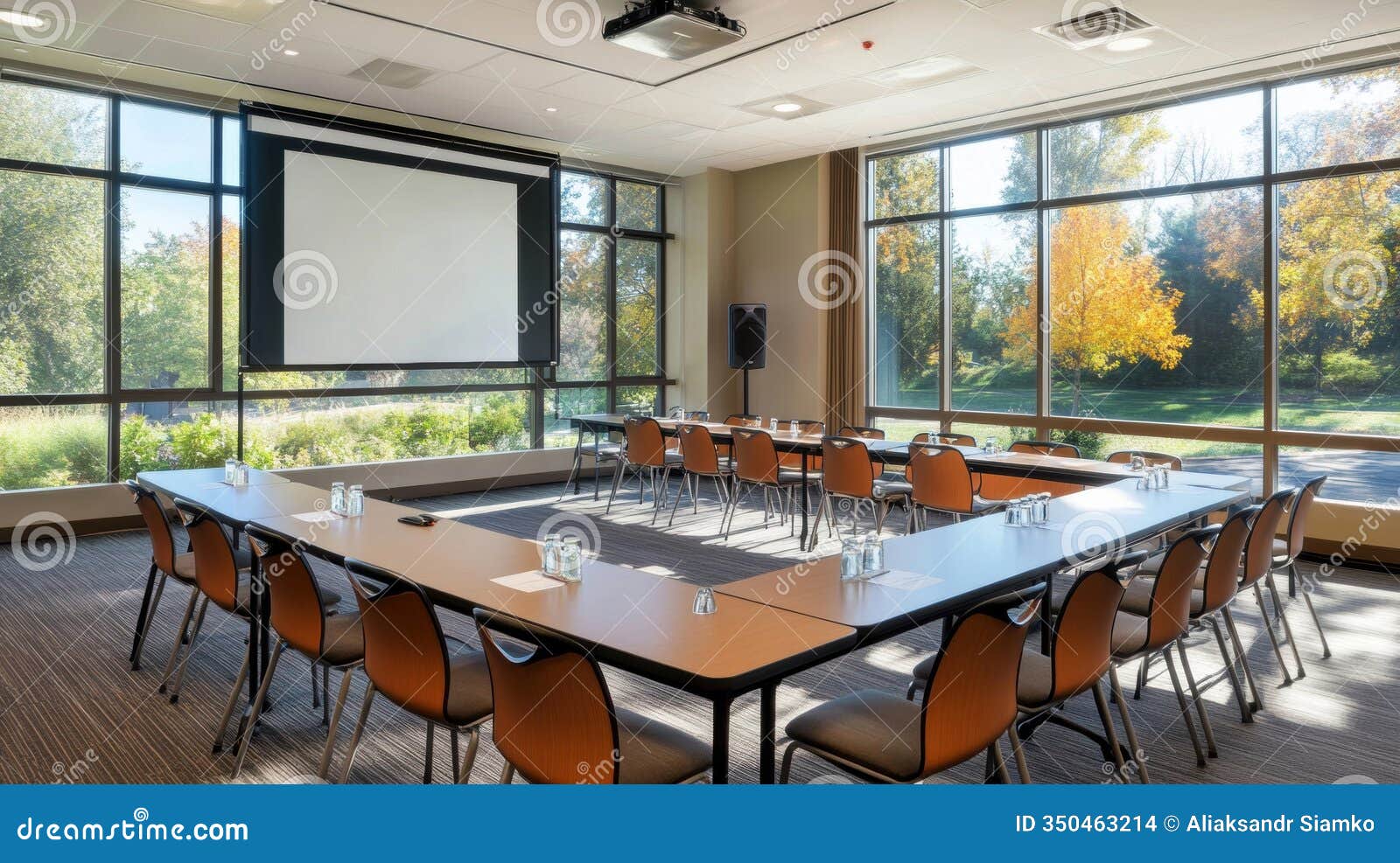 A Conference Room with a Projector Screen and Chairs Stock Illustration ...