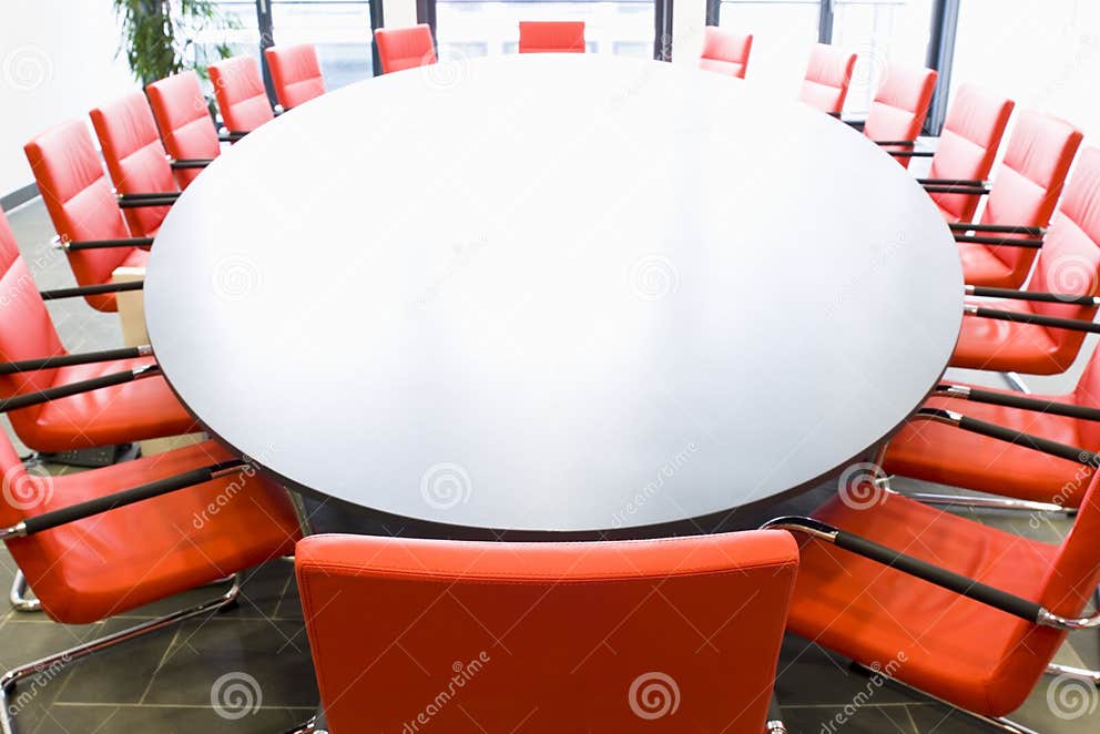 Conference Room with Red Chairs Stock Image - Image of oval, meeting ...