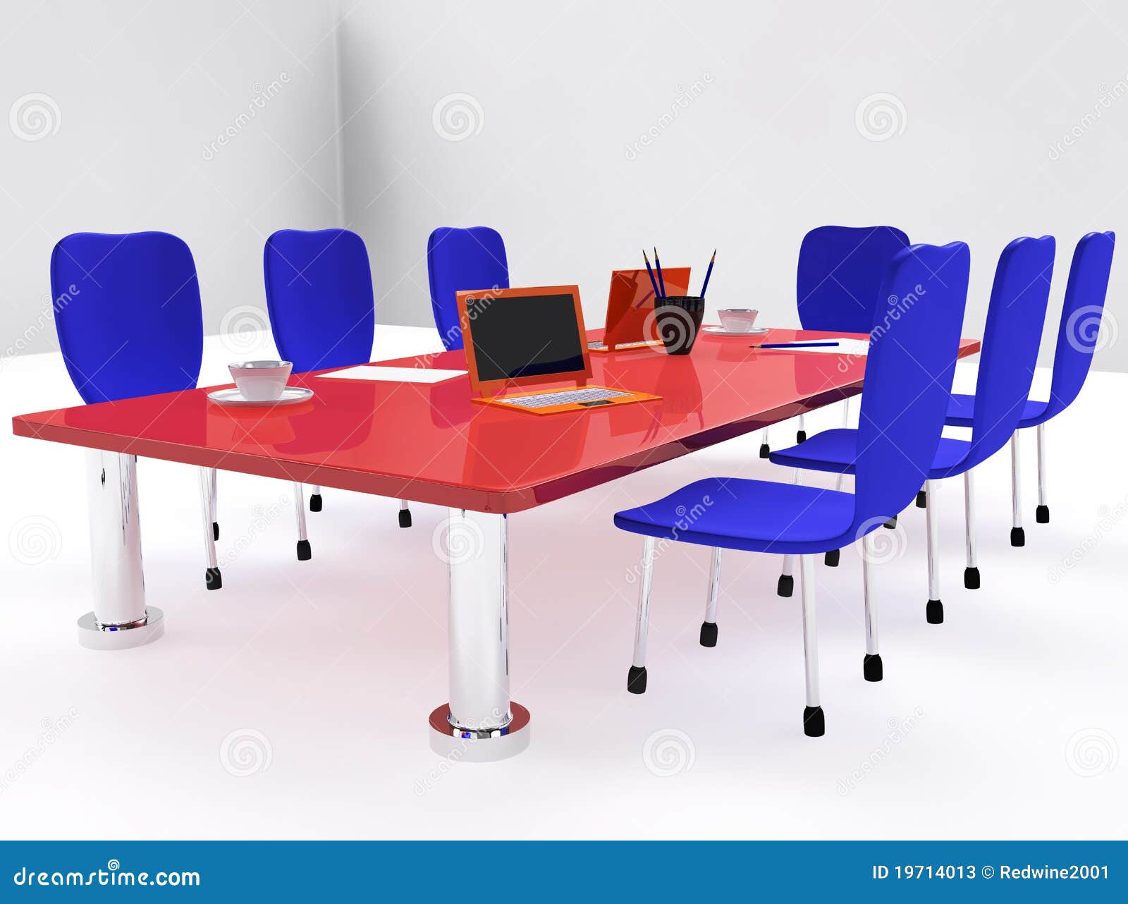 Conference Room with Red Desk and Chairs Stock Illustration ...